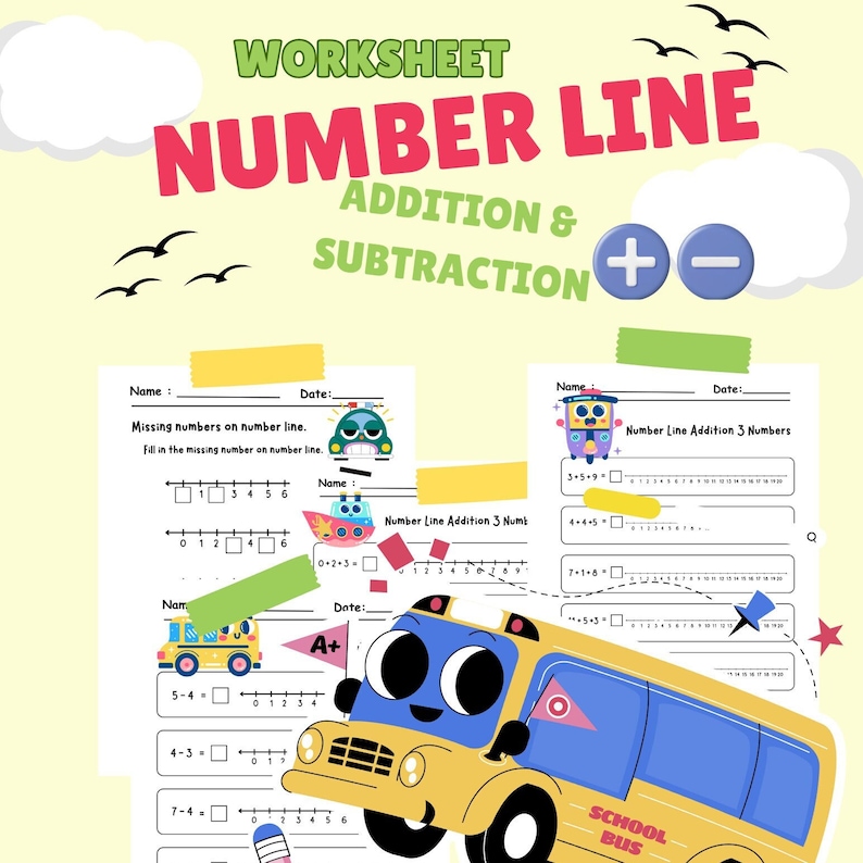 Digital Worksheets Number Line Addition and Subtraction 0-20 for Prek-2 ...