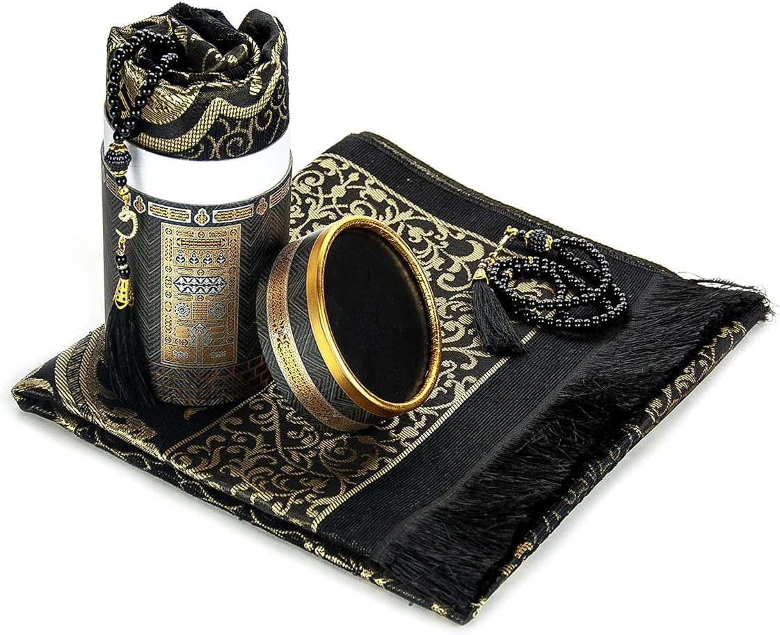 Muslim Prayer Rug and Prayer Beads With Elegant Design Cylinder Gift ...