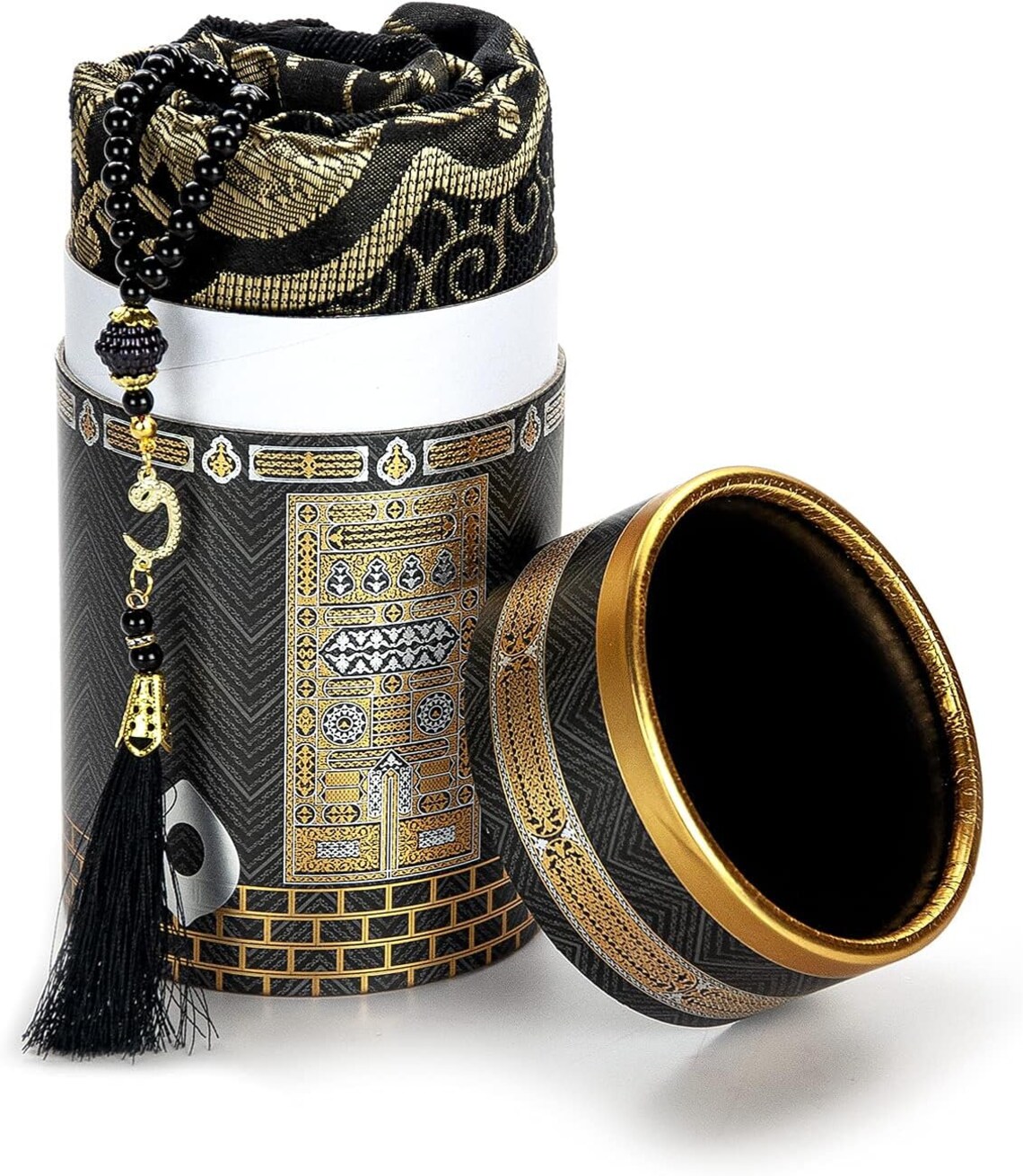 Muslim Prayer Rug and Prayer Beads With Elegant Design Cylinder Gift ...