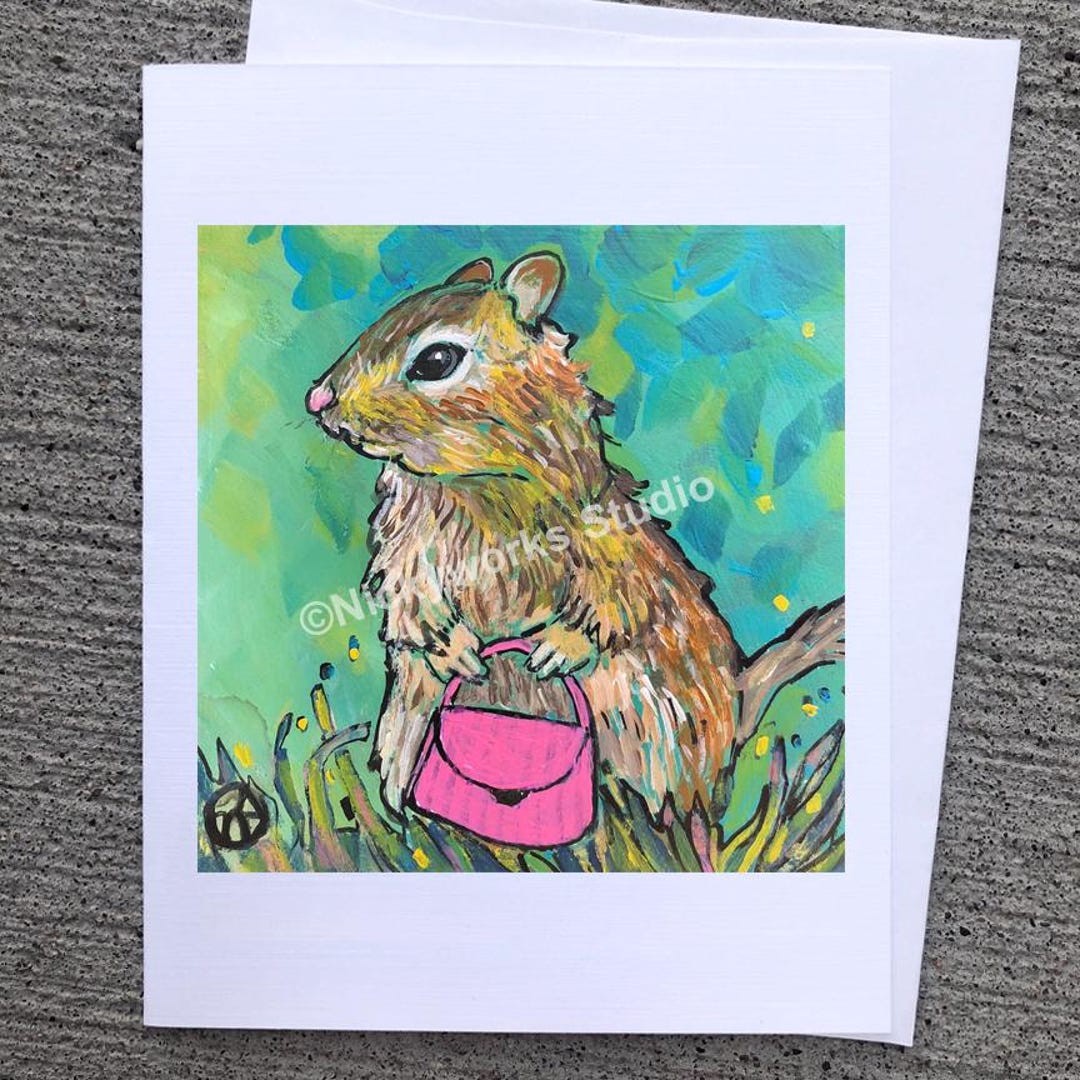 Chipmunk Card, Birthday Card, Holiday Greeting Card, Squirrel Card ...