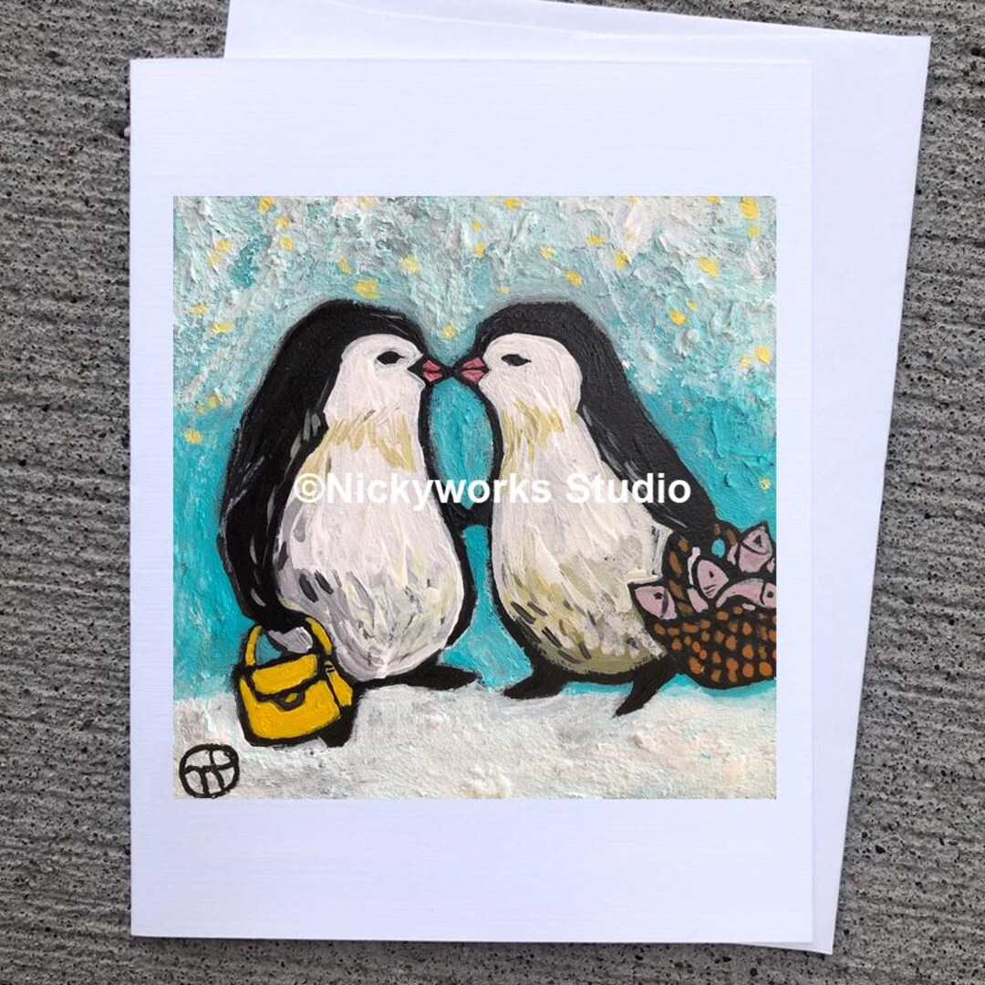 Penguin Friendship Card: Hand-assembled Bird Print Greeting - Etsy