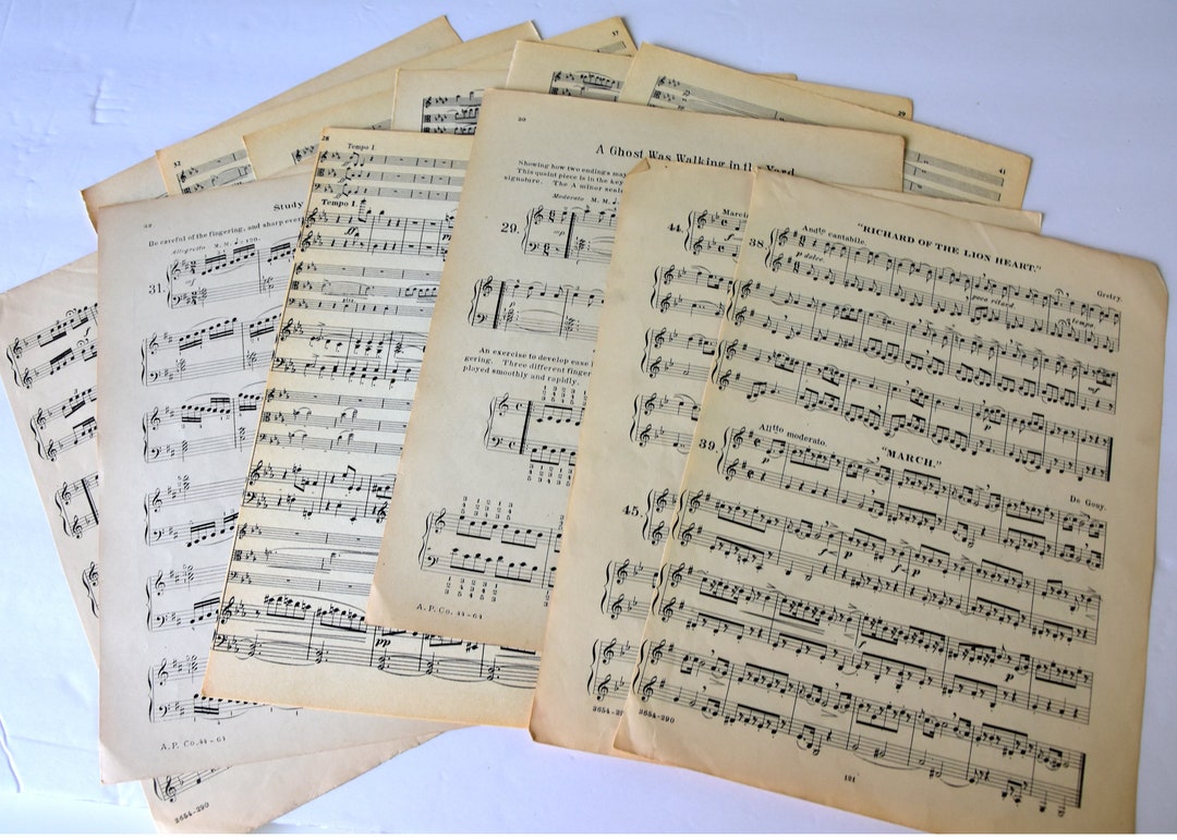 18 X Large Vintage Music Sheets, 1930 Book Pages, Junk Journals Pages ...