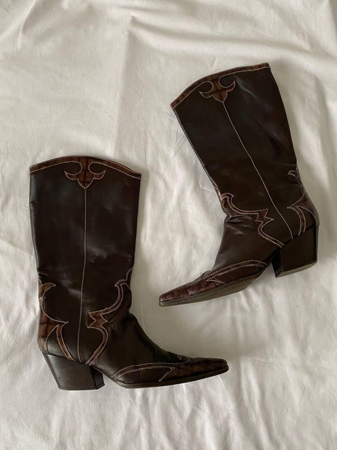 ESCADA Authentic Vintage Cowboy Boots/ Brown Leather Women Shoes ...