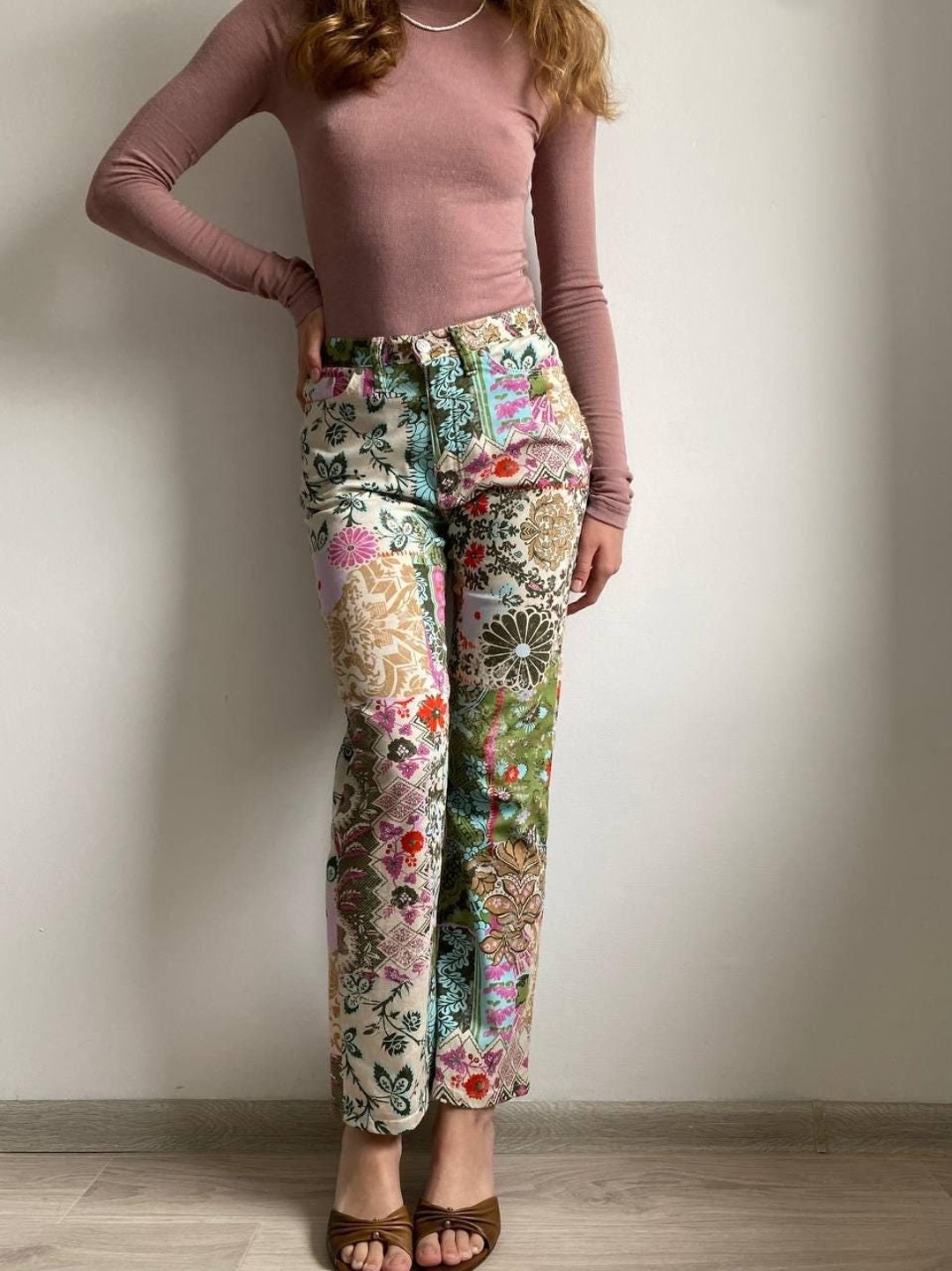 KENZO JEANS 80s Authentic Vintage Patchwork Denim Pants/ Straight Leg ...