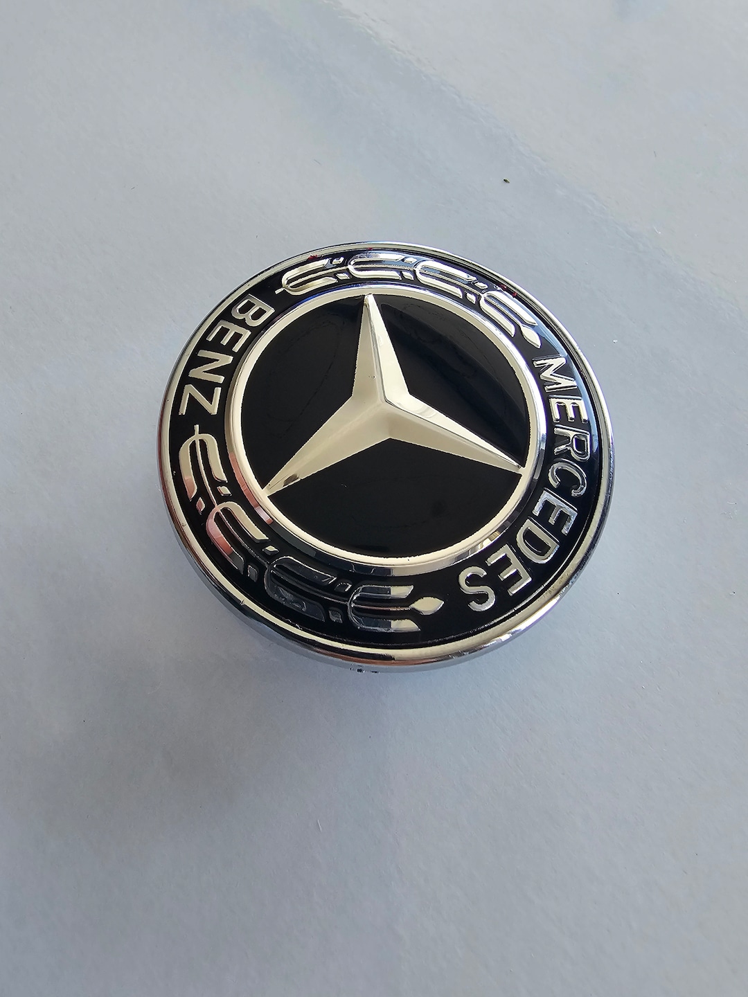 Logo Hood Mercedes Benz Bonnet Badge Emblem Black Silver 57mm Emblem ...
