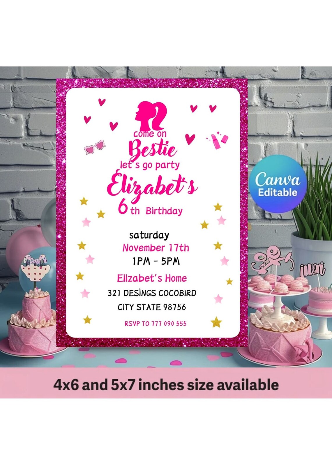 Hot Pink Birthday Party Invitation | Pink Doll Party Printable ...