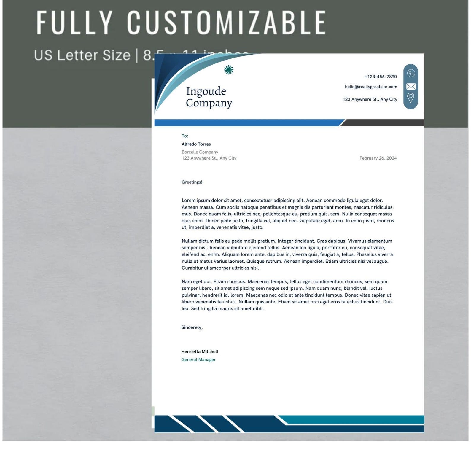 Business Letterhead Template Canva Editable, Custom Company Letterhead ...
