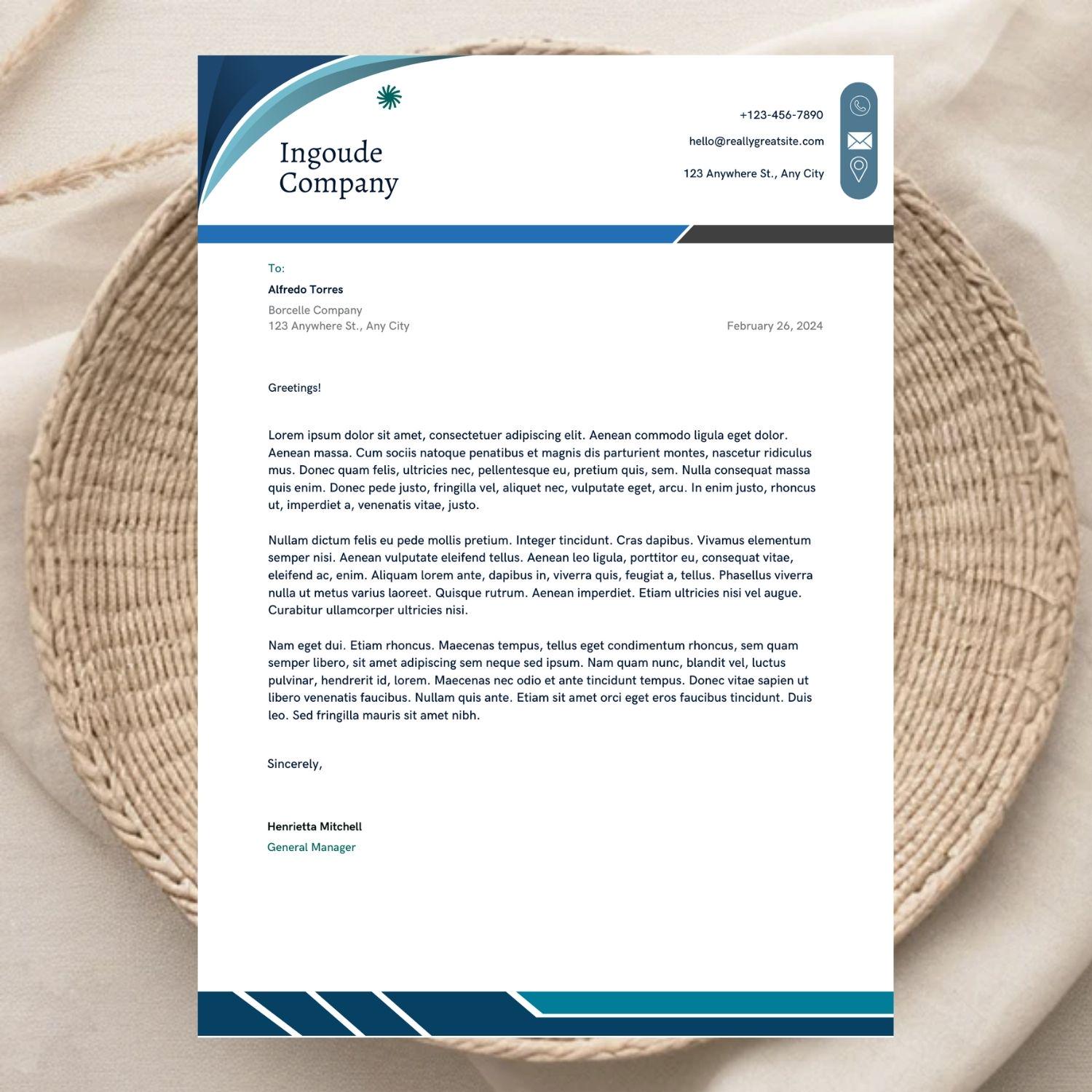 Business Letterhead Template Canva Editable, Custom Company Letterhead ...