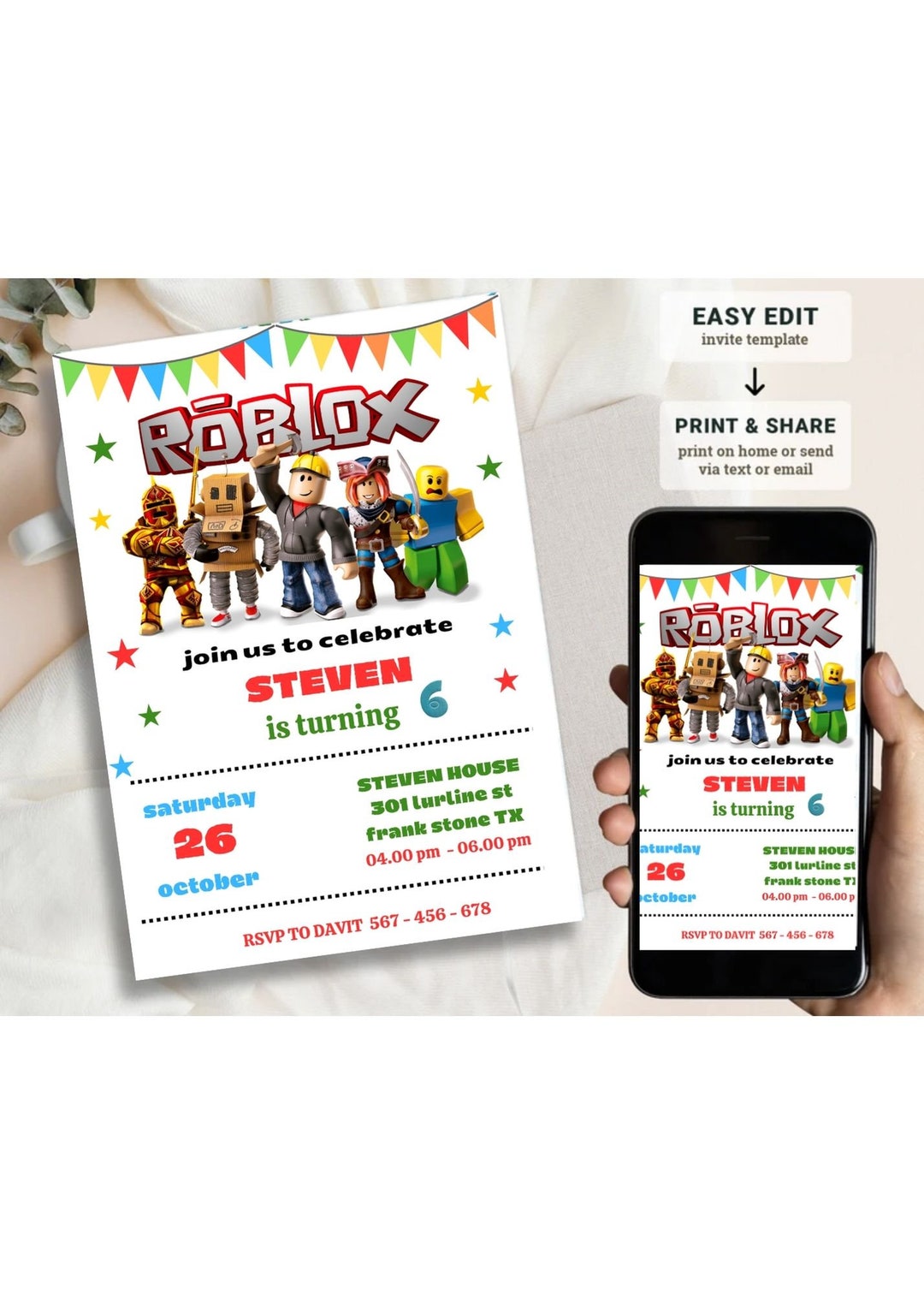 Roblox Invitation, Roblox Invite, Game Party, Roblox Boy Birthday ...
