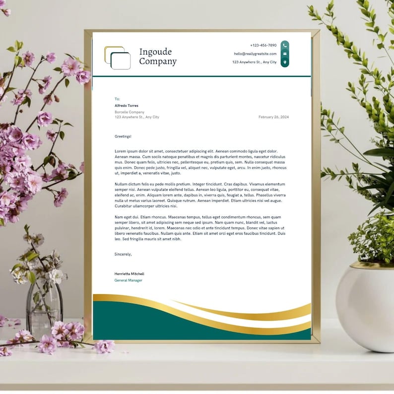 Business Letterhead Template Canva Editable, Custom Company Letterhead ...
