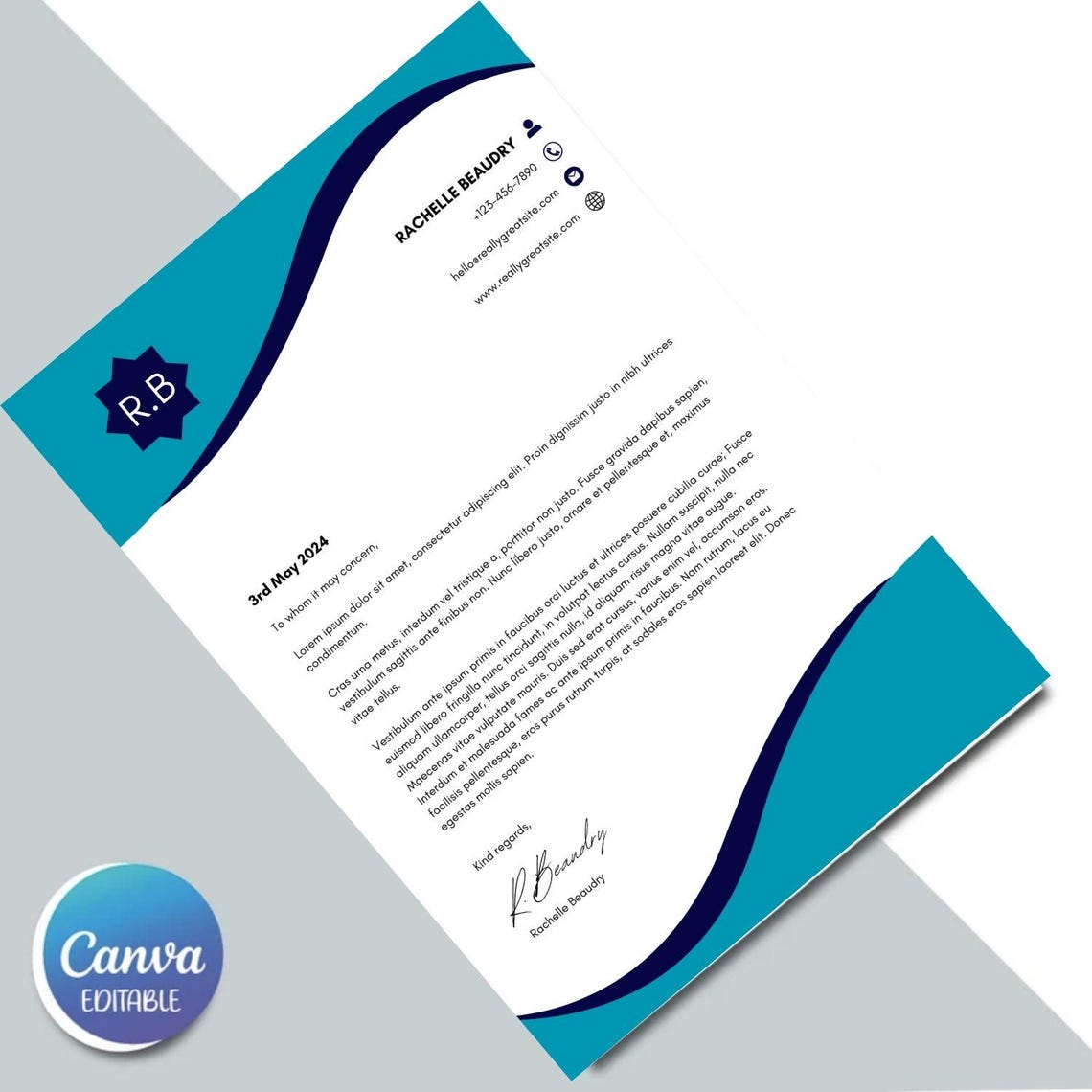 Business Letterhead Template Canva Editable, Custom Company Letterhead ...