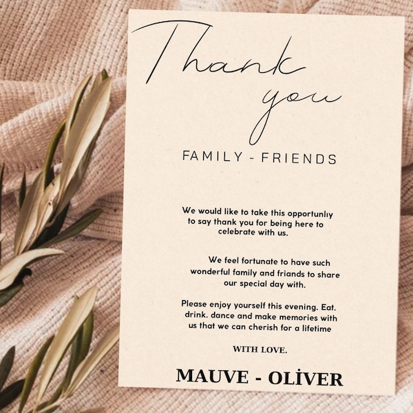 Thank You Place Card - Etsy