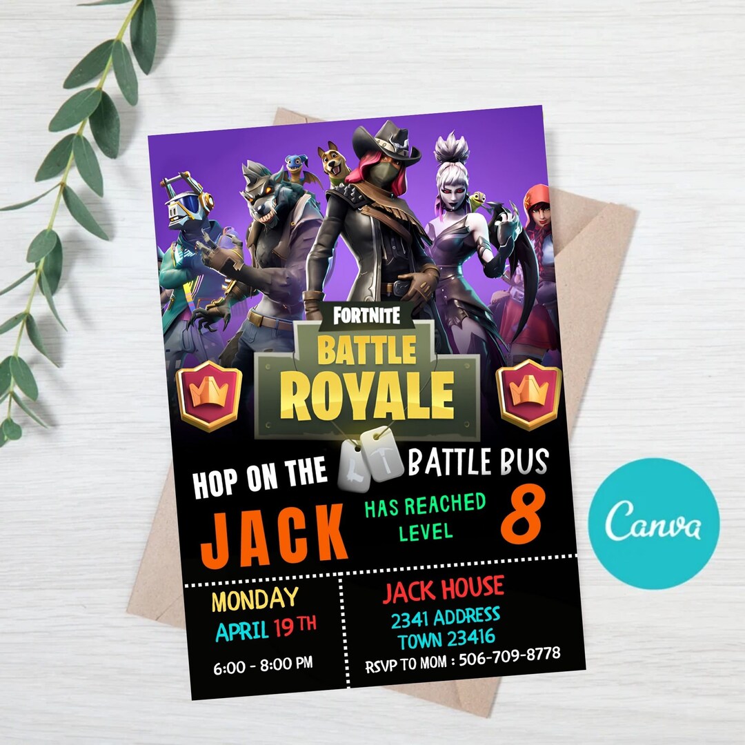 Editable Fort Game Birthday Invitation With Thank You Card Included ...