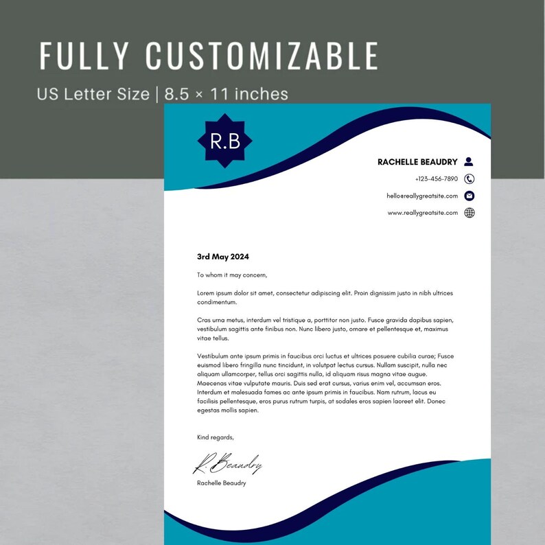 Business Letterhead Template Canva Editable, Custom Company Letterhead ...