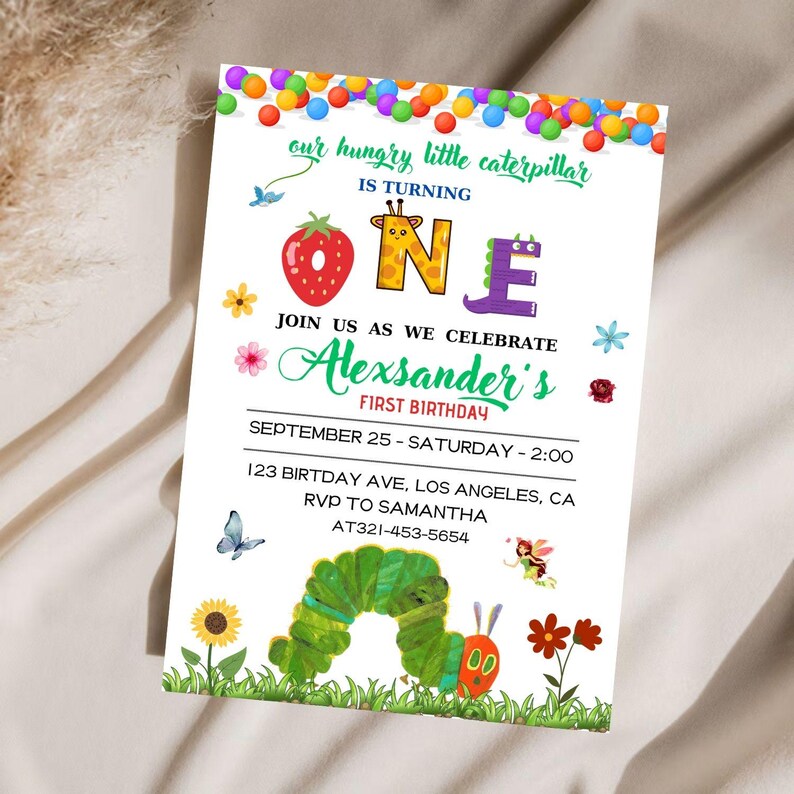 A Very Hungry Caterpillar First Birthday Invitation Party Invitation ...