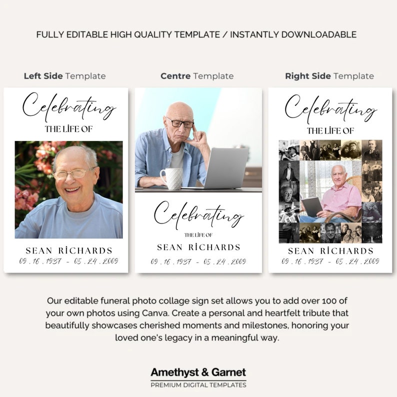 Funeral Photo Collage Sign Set Templates, Funeral Welcome Sign Template ...