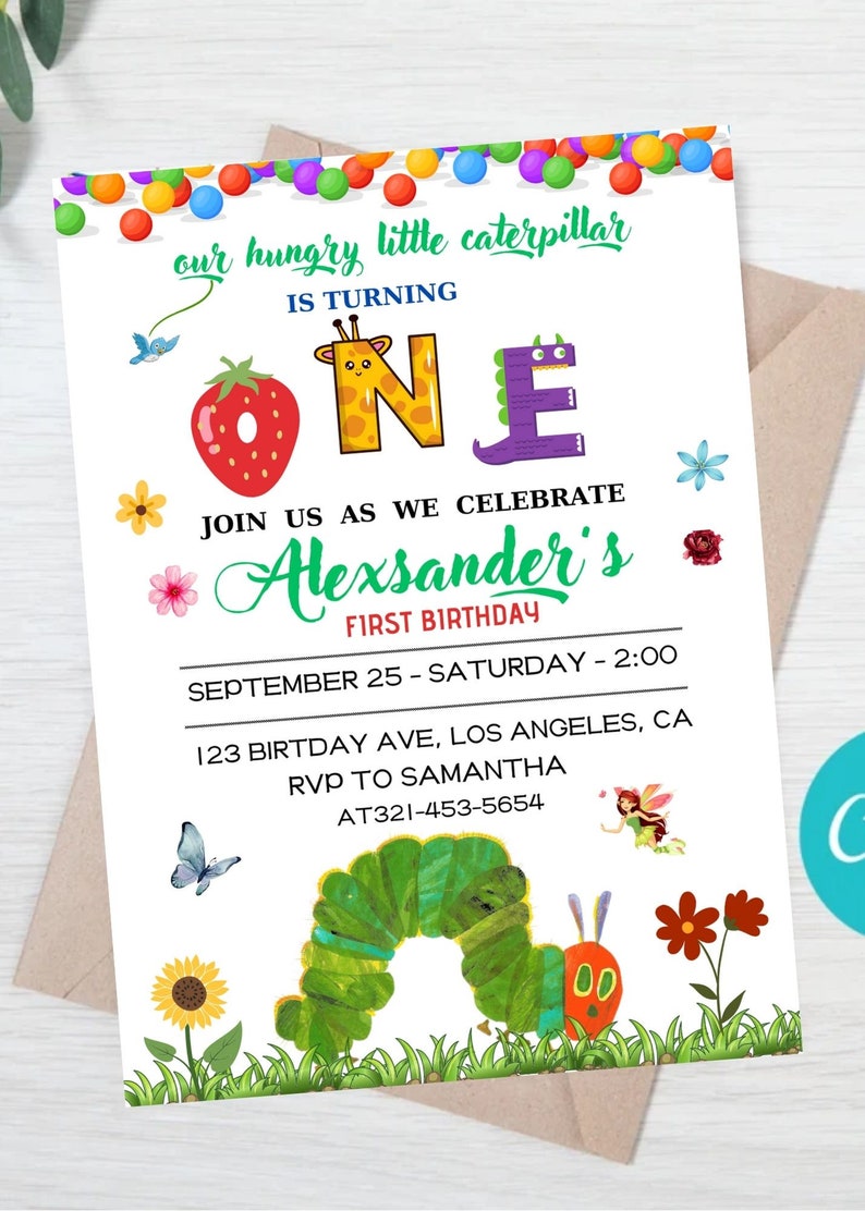 A Very Hungry Caterpillar First Birthday Invitation Party Invitation ...