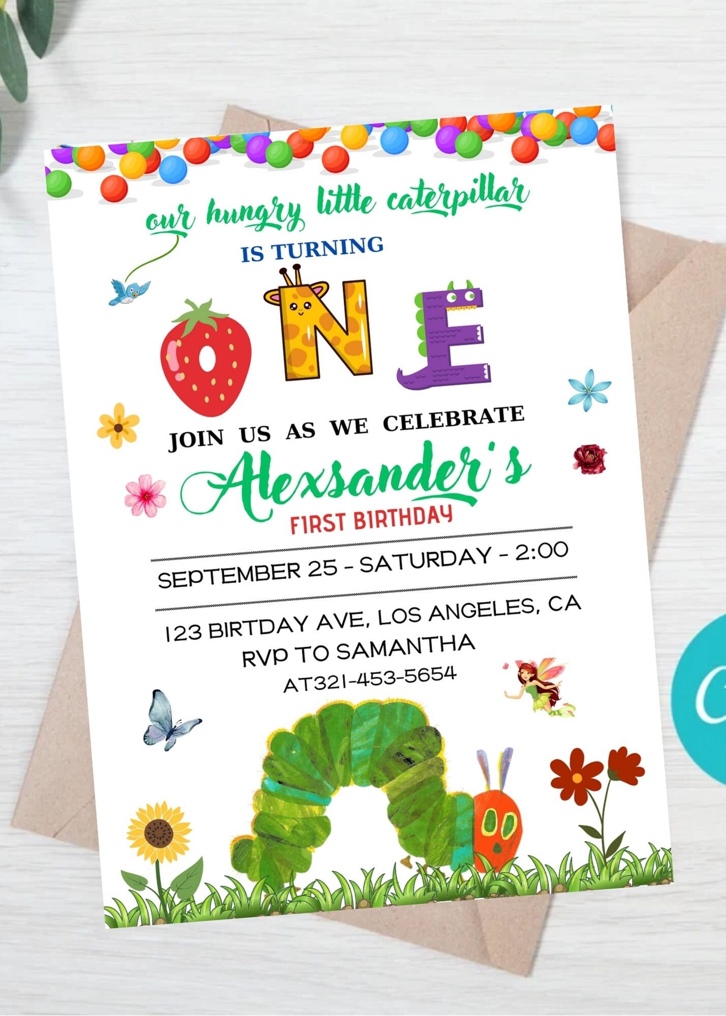 A Very Hungry Caterpillar First Birthday Invitation Party Invitation ...