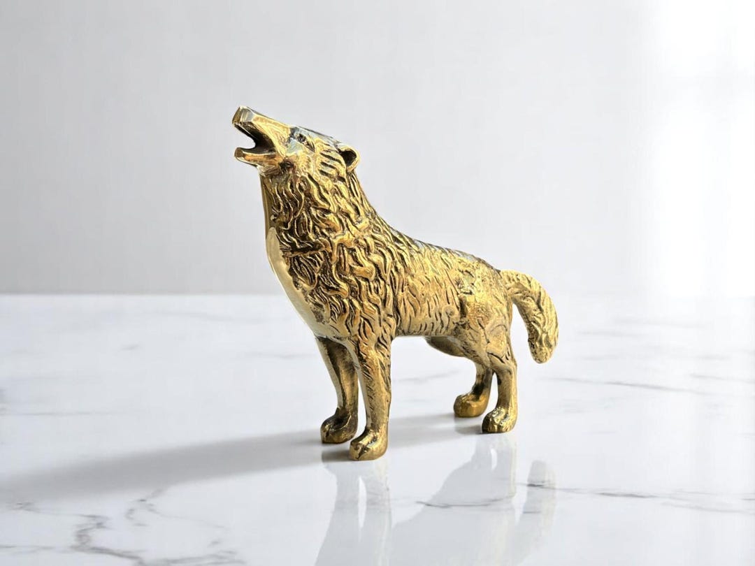 Solid Brass Howling Wolf Figurine | Handcrafted Turkish Bozkurt ...