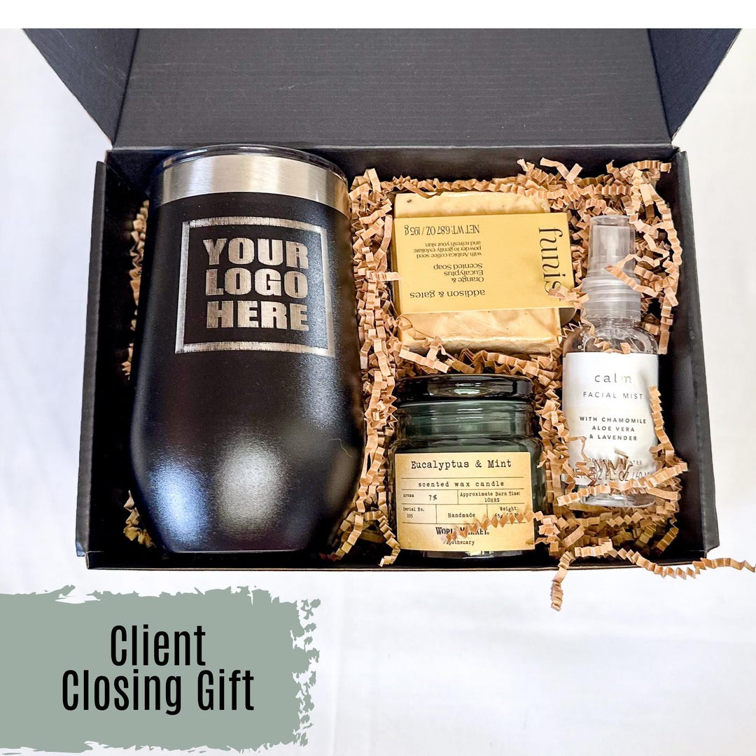 Custom Branded Gift Box for Client on Closing Day Promotional Tumbler ...
