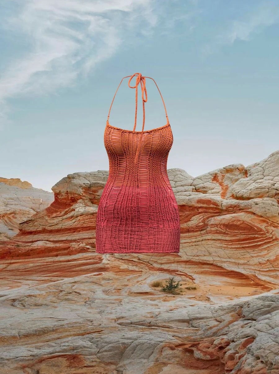 Amber/ Red Ombré Laddered Knitted Summer Mini Dress. - Etsy