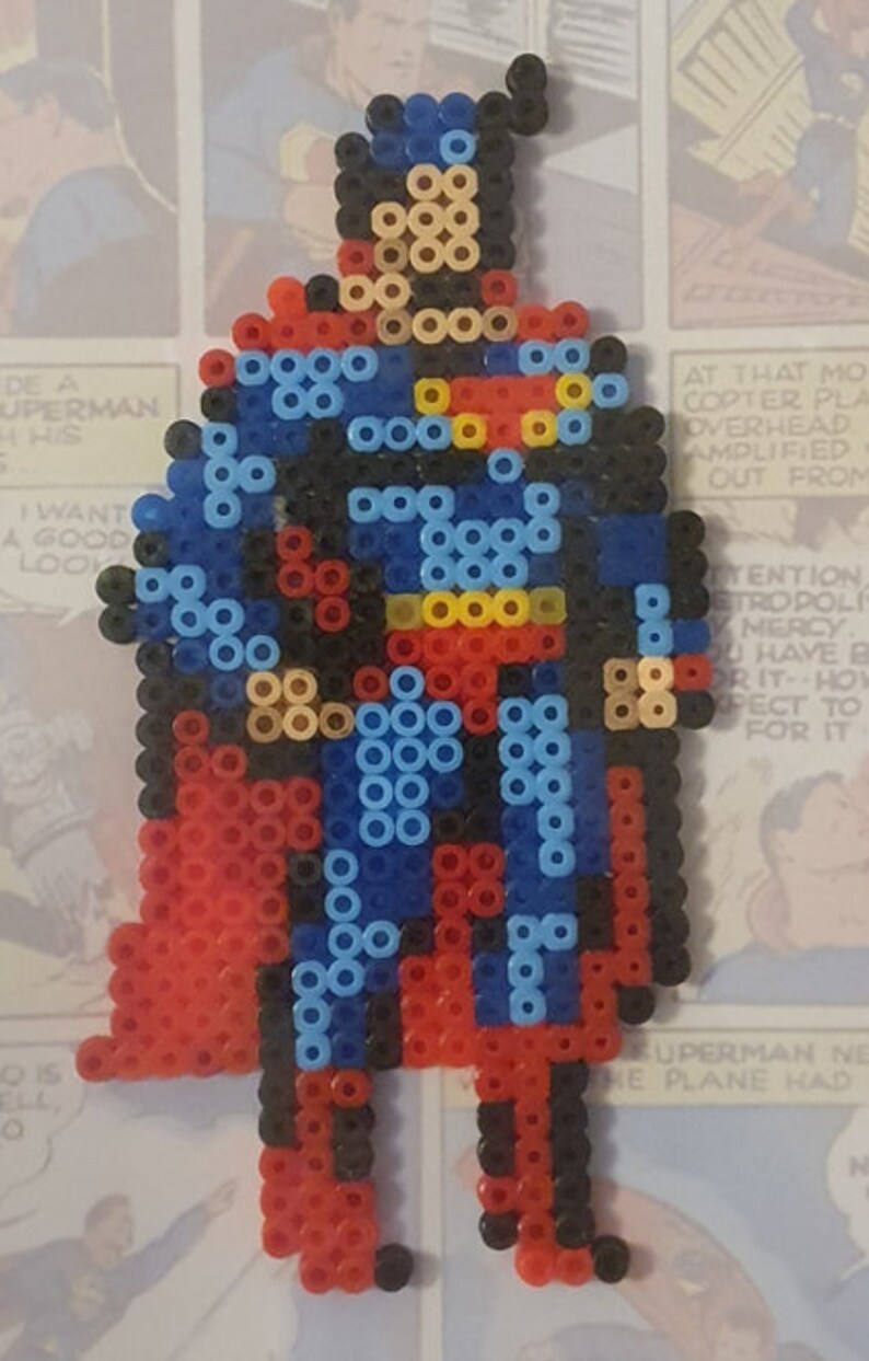 8 Bit Decoration Perler Beads Superman Comic Pixel Art Gamer Gift Hama ...