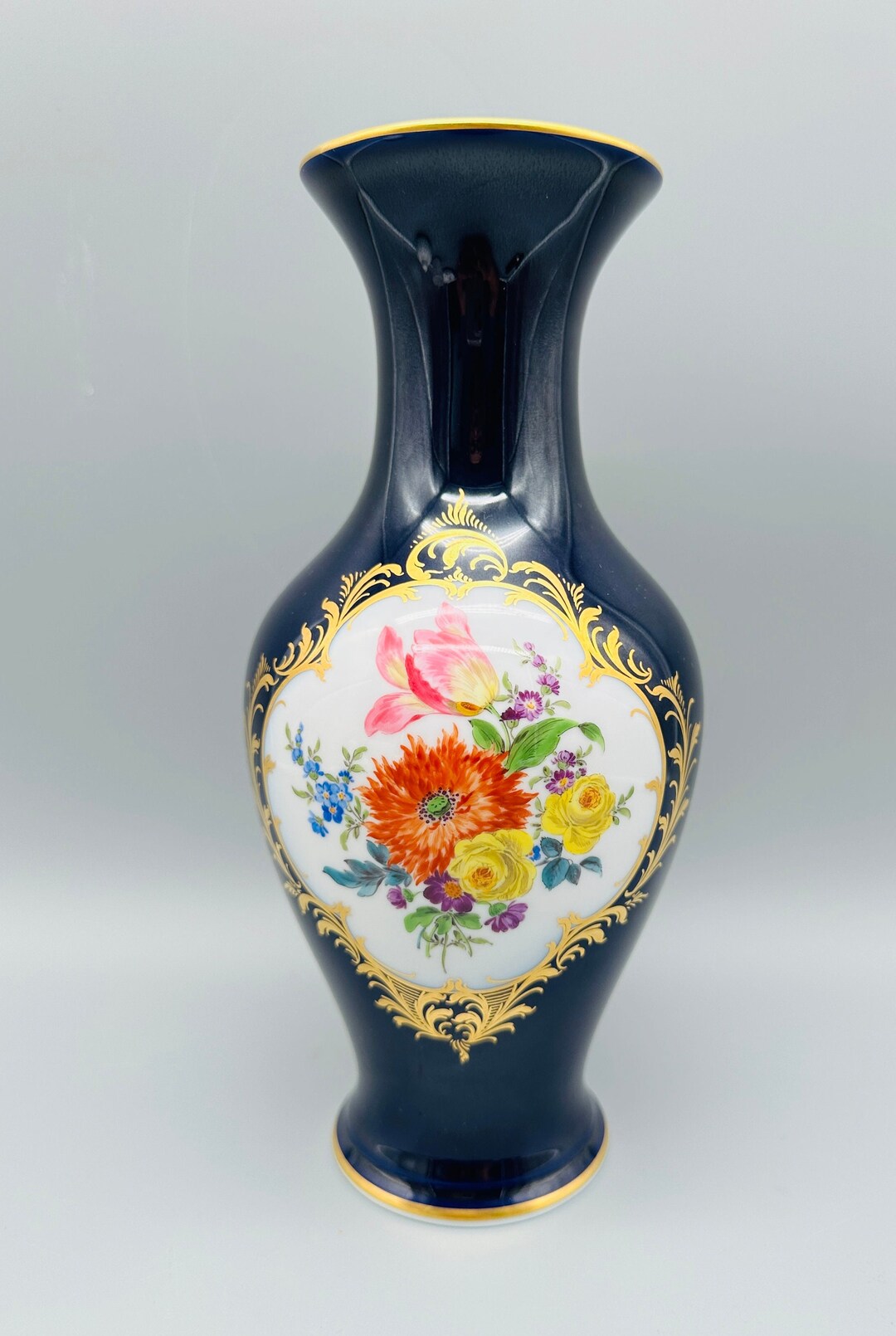 Meissen Vase Cobalt Blue Cobalt Flower Bouquet Gold Decoration 24 Cm ...