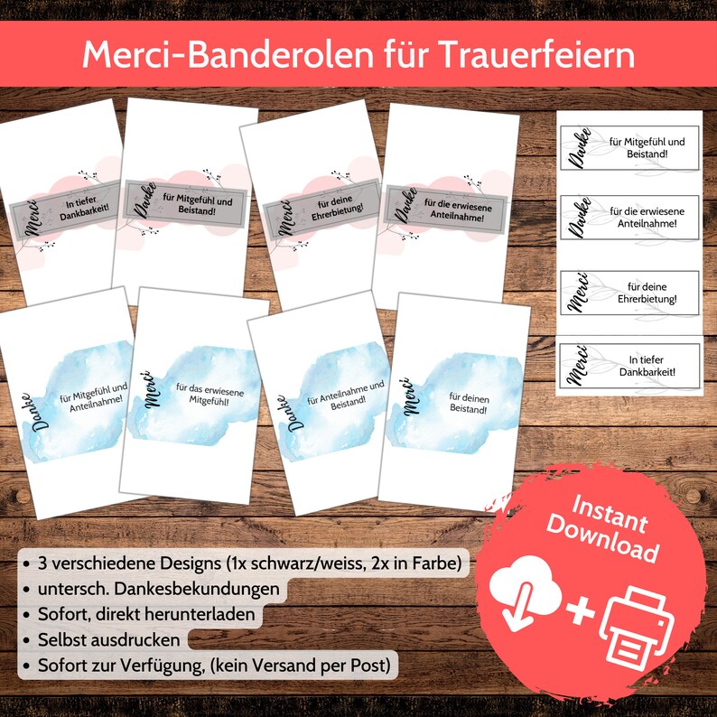 Merci-banderoles Digital Thank You Gifts, Printable Mourning Banderoles, Funeral Decoration ...