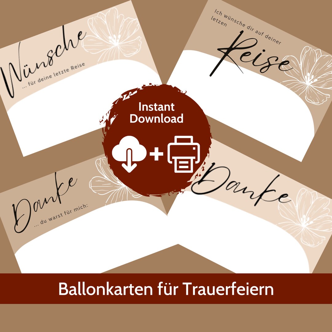 Balloon Cards - Digital Mourning Cards, Printable Farewell Cards ...