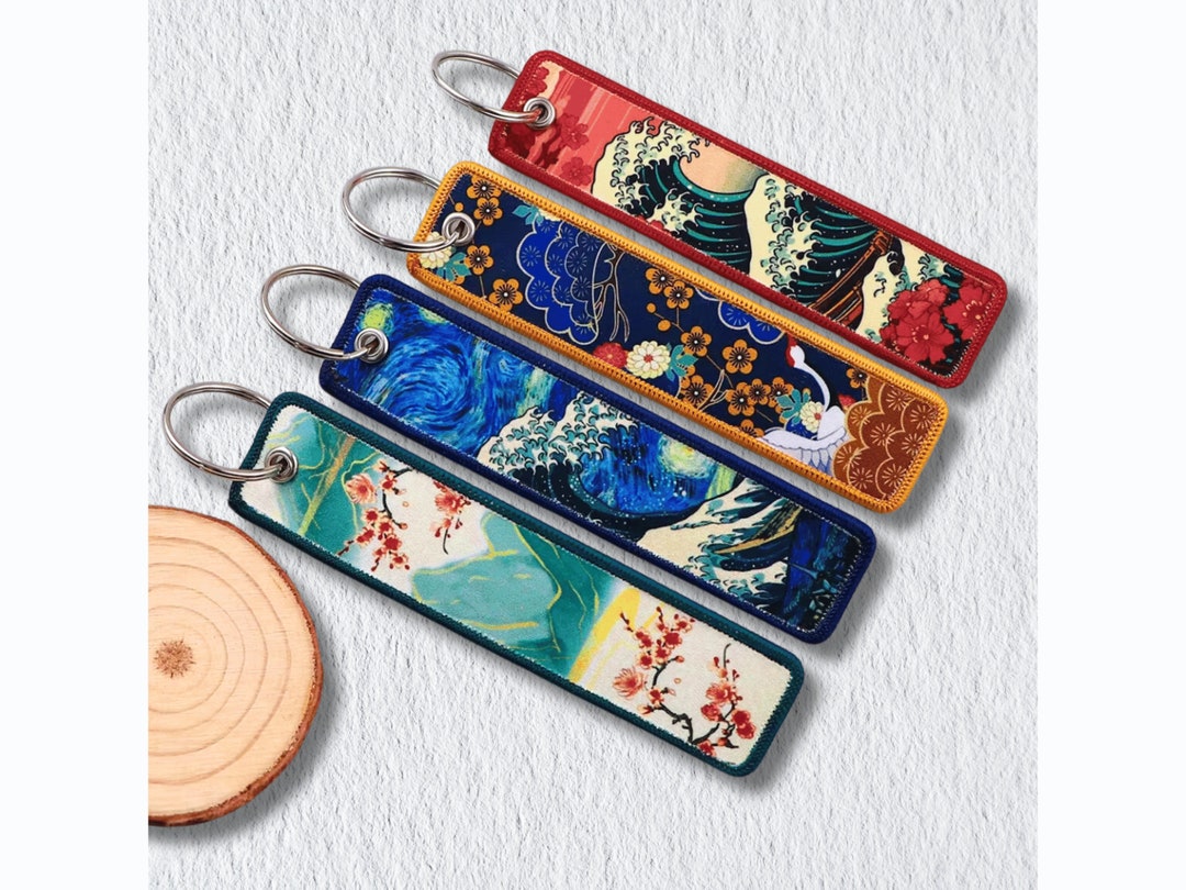 Waves Keychain, Embroidery Art Keychain, Keyfob for Backpack Motorcycle ...