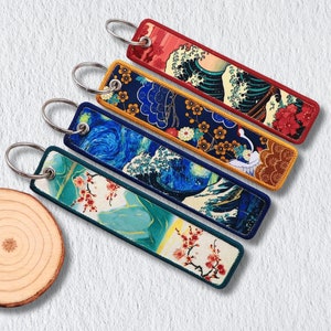 Waves Keychain, Embroidery Art Keychain, Keyfob for Backpack Motorcycle ...