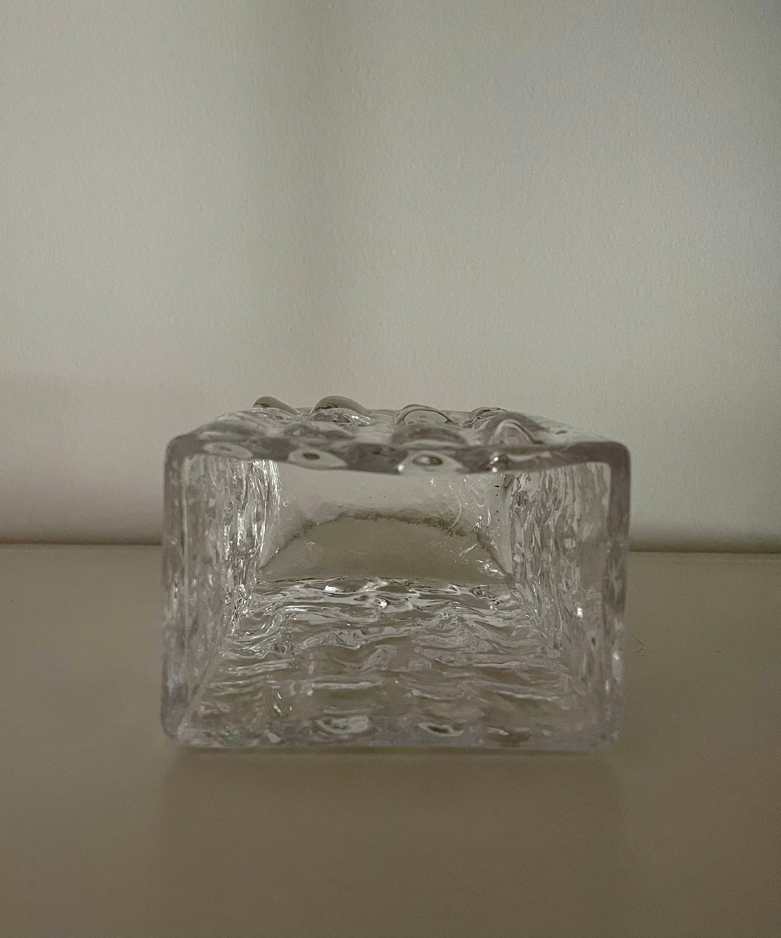 Vintage Glass Ice Textured Block Vase - Etsy