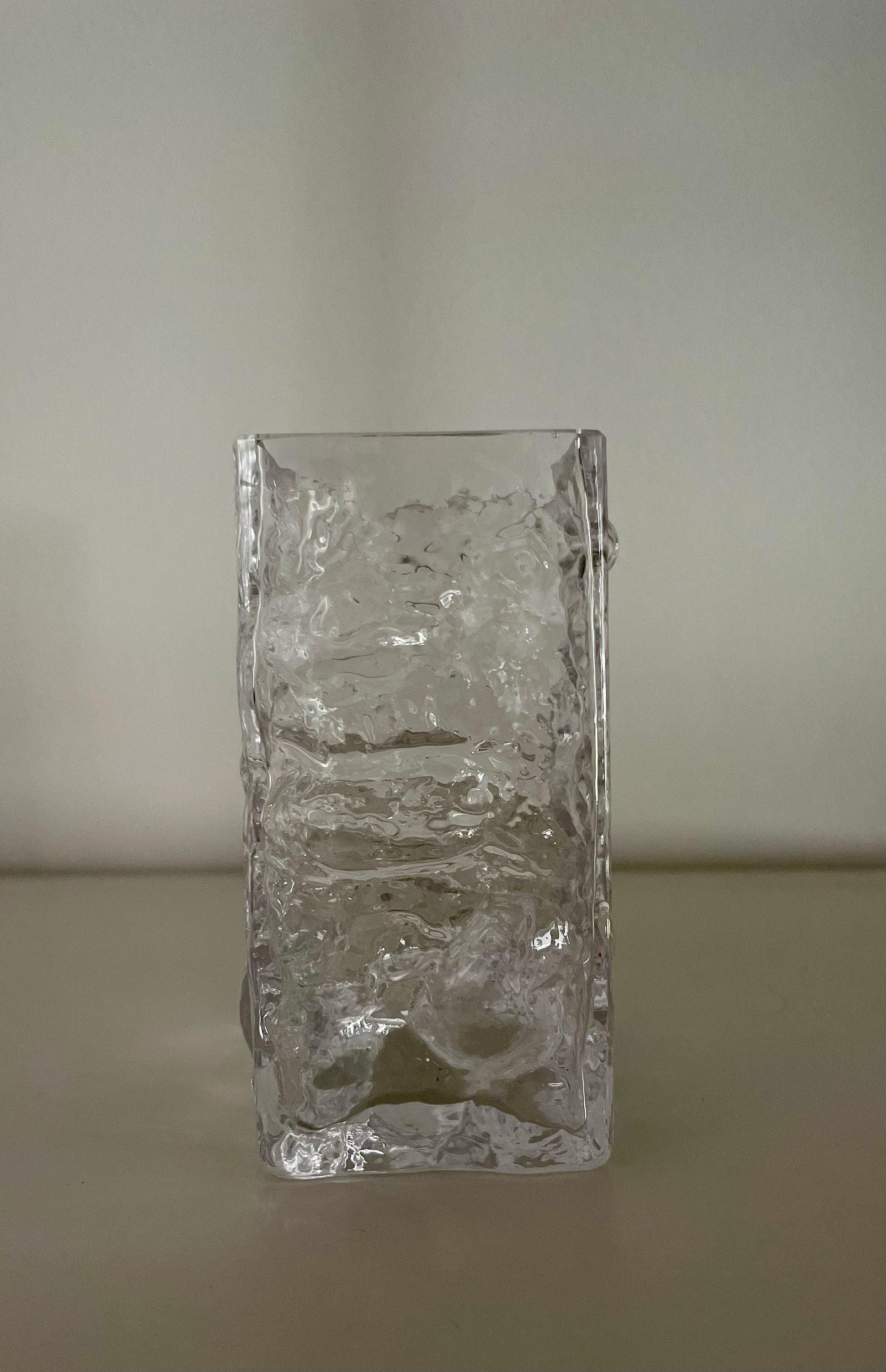 Vintage Glass Ice Textured Block Vase - Etsy