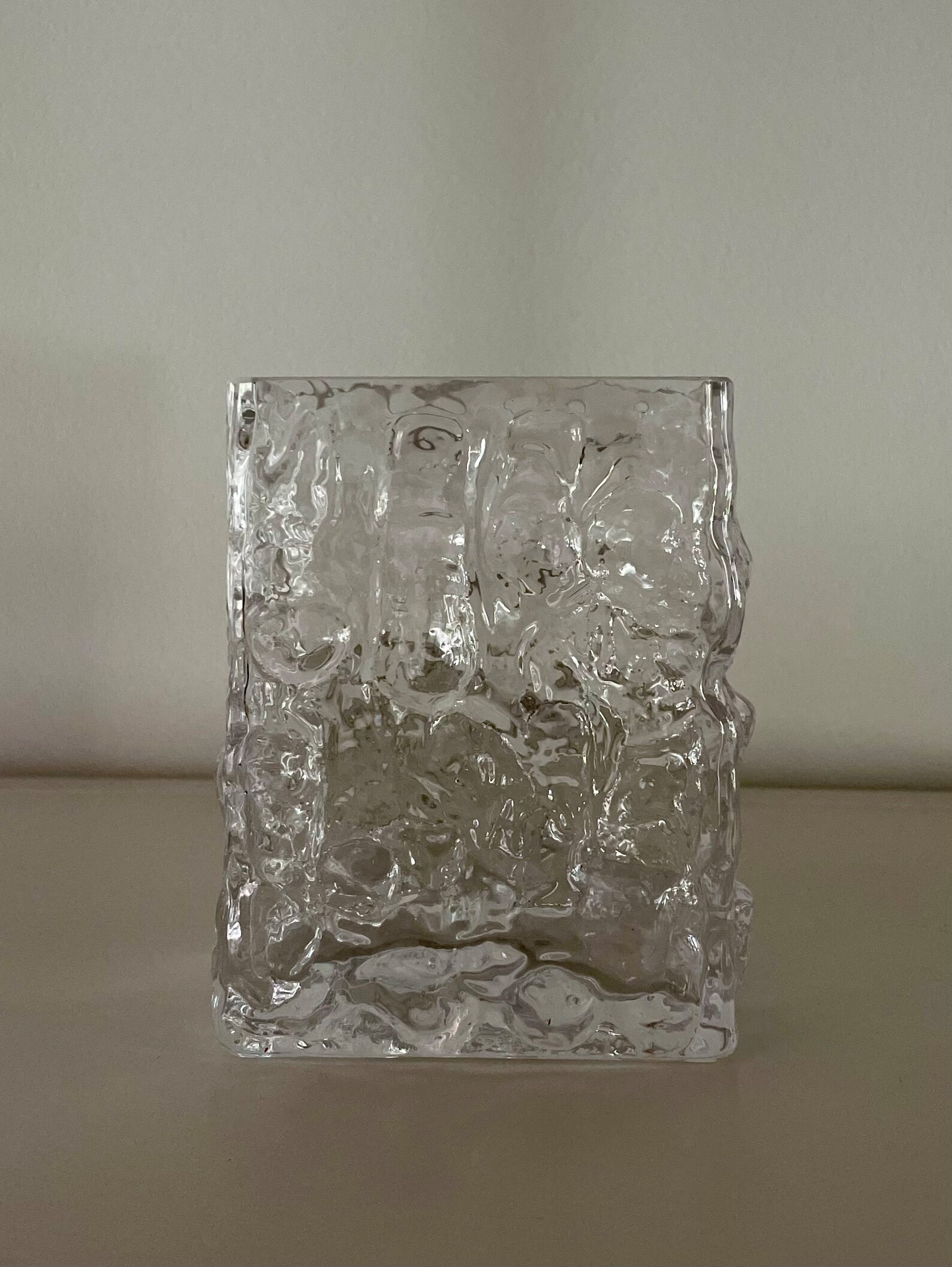 Vintage Glass Ice Textured Block Vase - Etsy