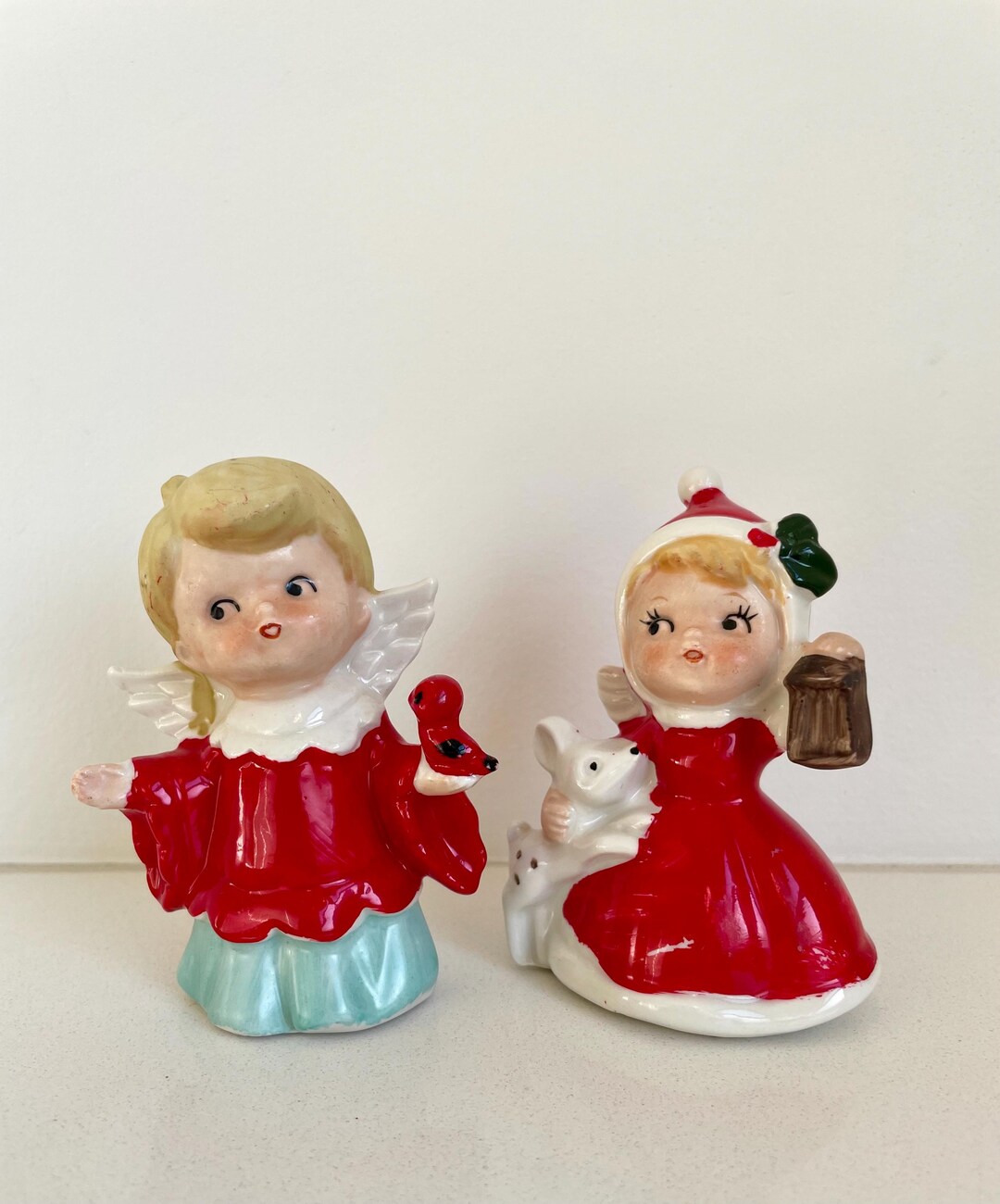 Vintage ceramic Christmas Angel Figurines Girl and Boy, Christmas decor ...