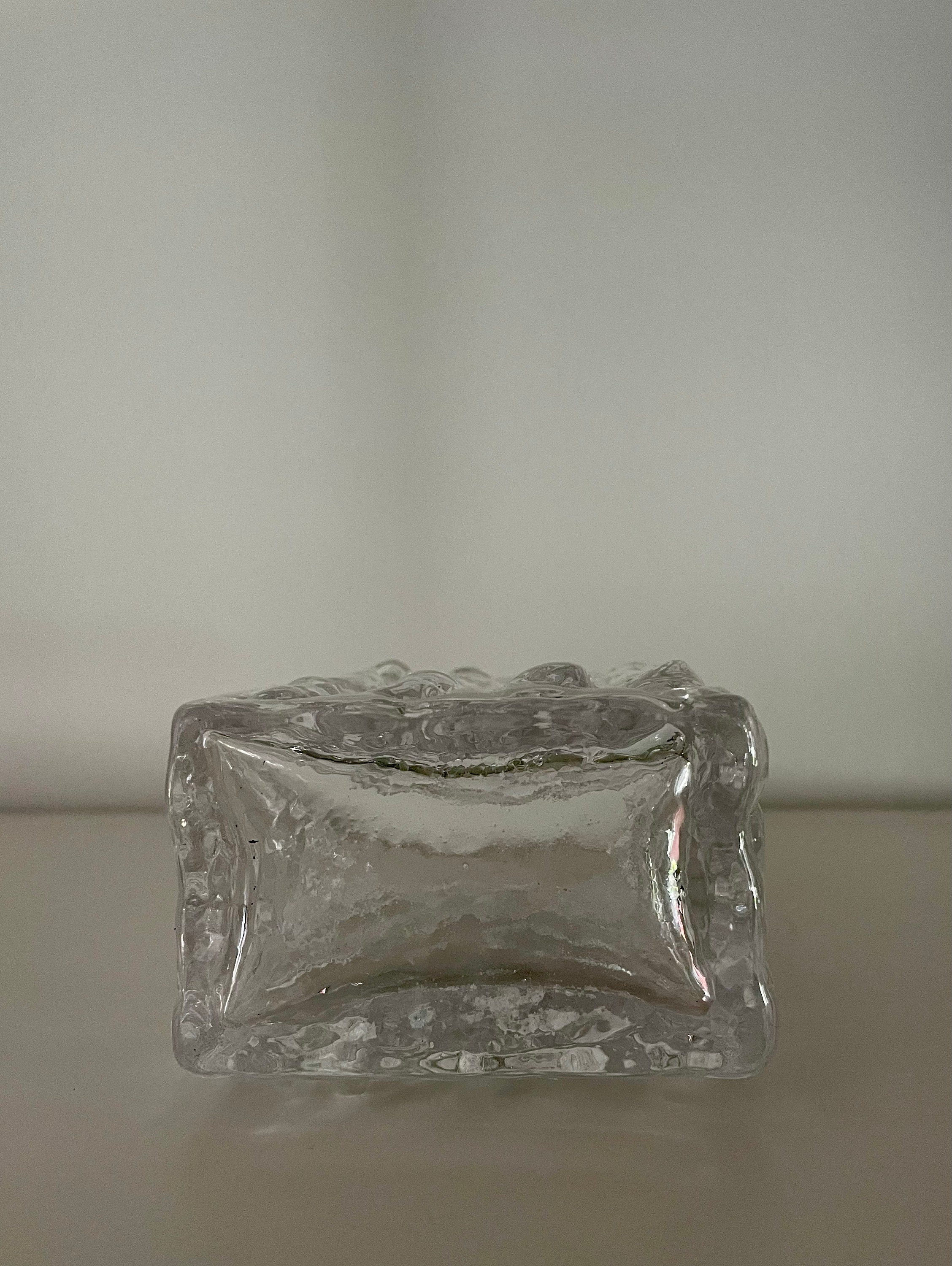 Vintage Glass Ice Textured Block Vase - Etsy