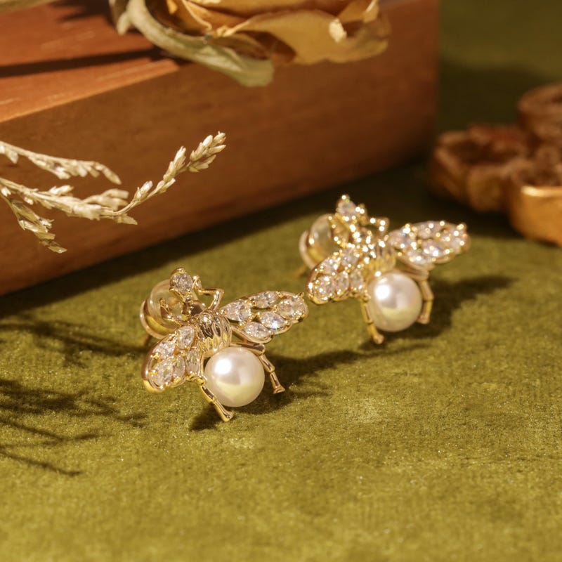 Pearl Studs With Zircon - Etsy UK