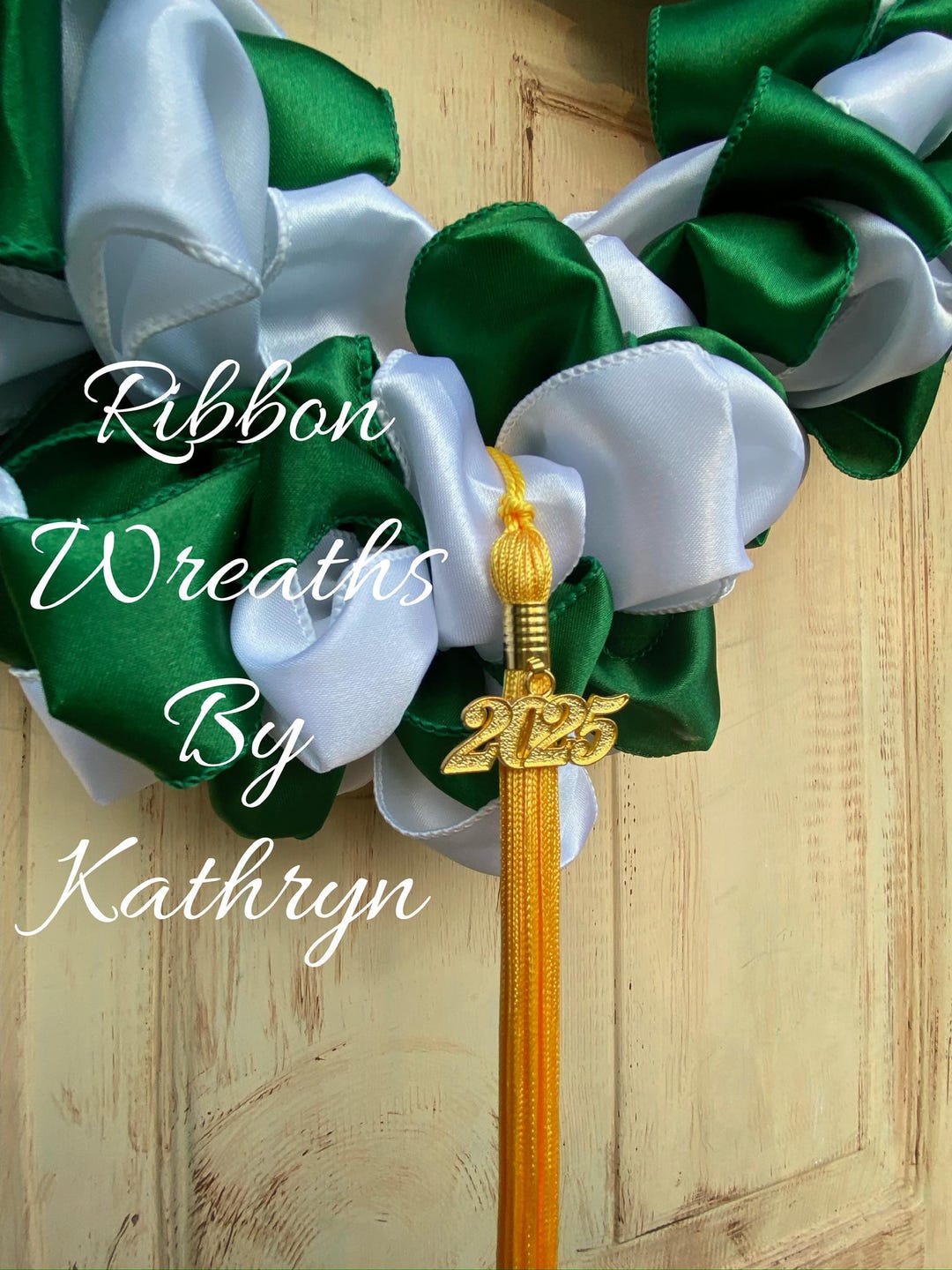 Customizable Graduation Cap (green and White) Ribbon Wreath by Kathryn ...