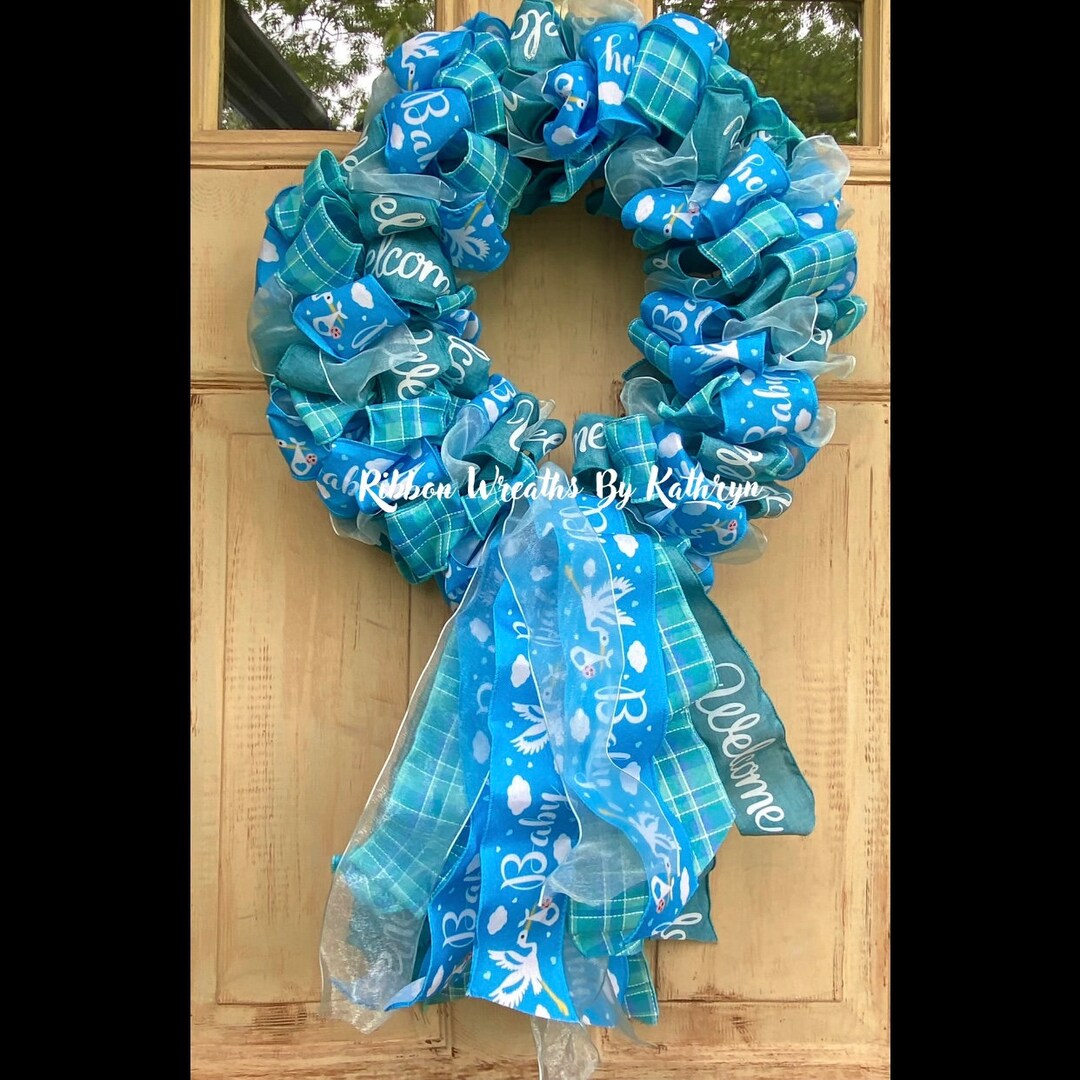 Blue Baby Shower Ribbon Wreath by Kathryn™ - Etsy