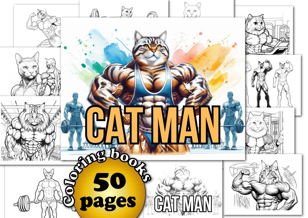50 Cat Man Bodybuilding Coloring Pages Adult Coloring Book Muscle Man ...