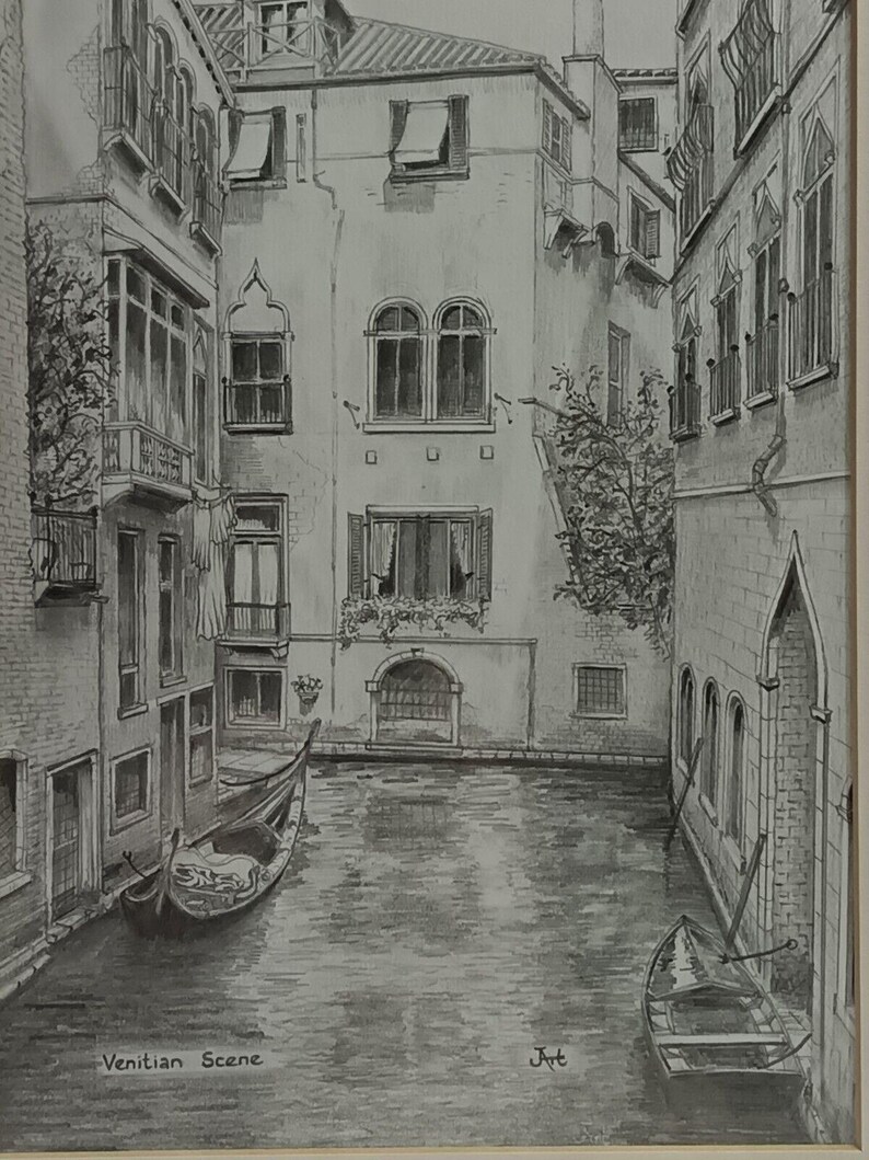 Framed Venetian Scene Sketch Drawing Signed Art 33cm X 43cm - Etsy