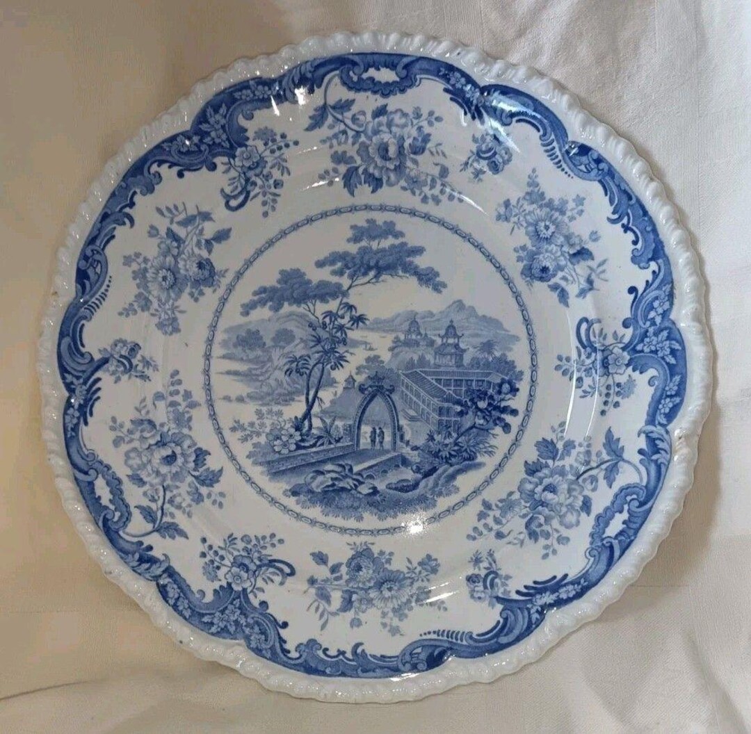 Antique Minton Opaque China Blue and White Chinese Marine 10" Dinner ...