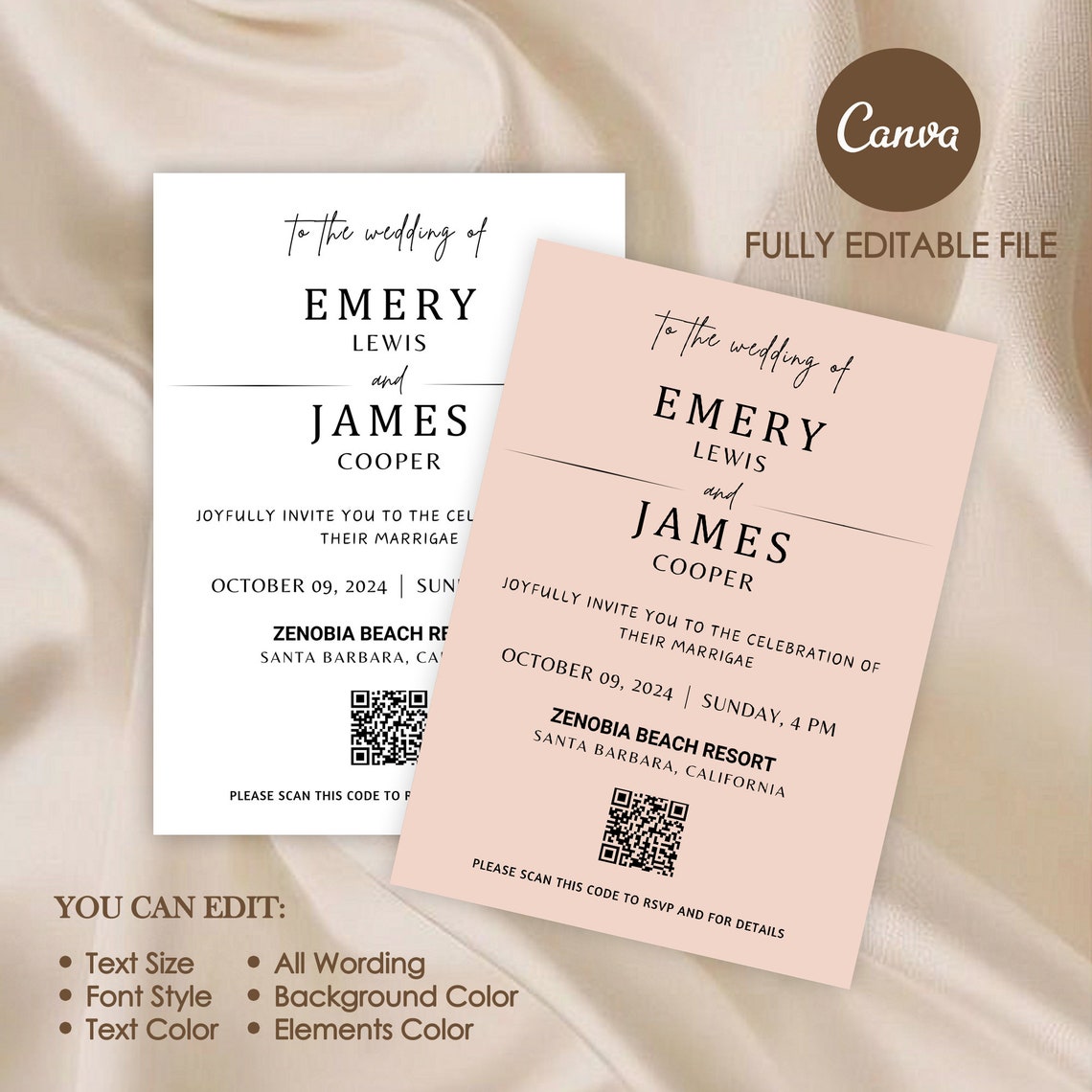 QR Code Wedding Template Minimalist Wedding Invitation Template With QR ...