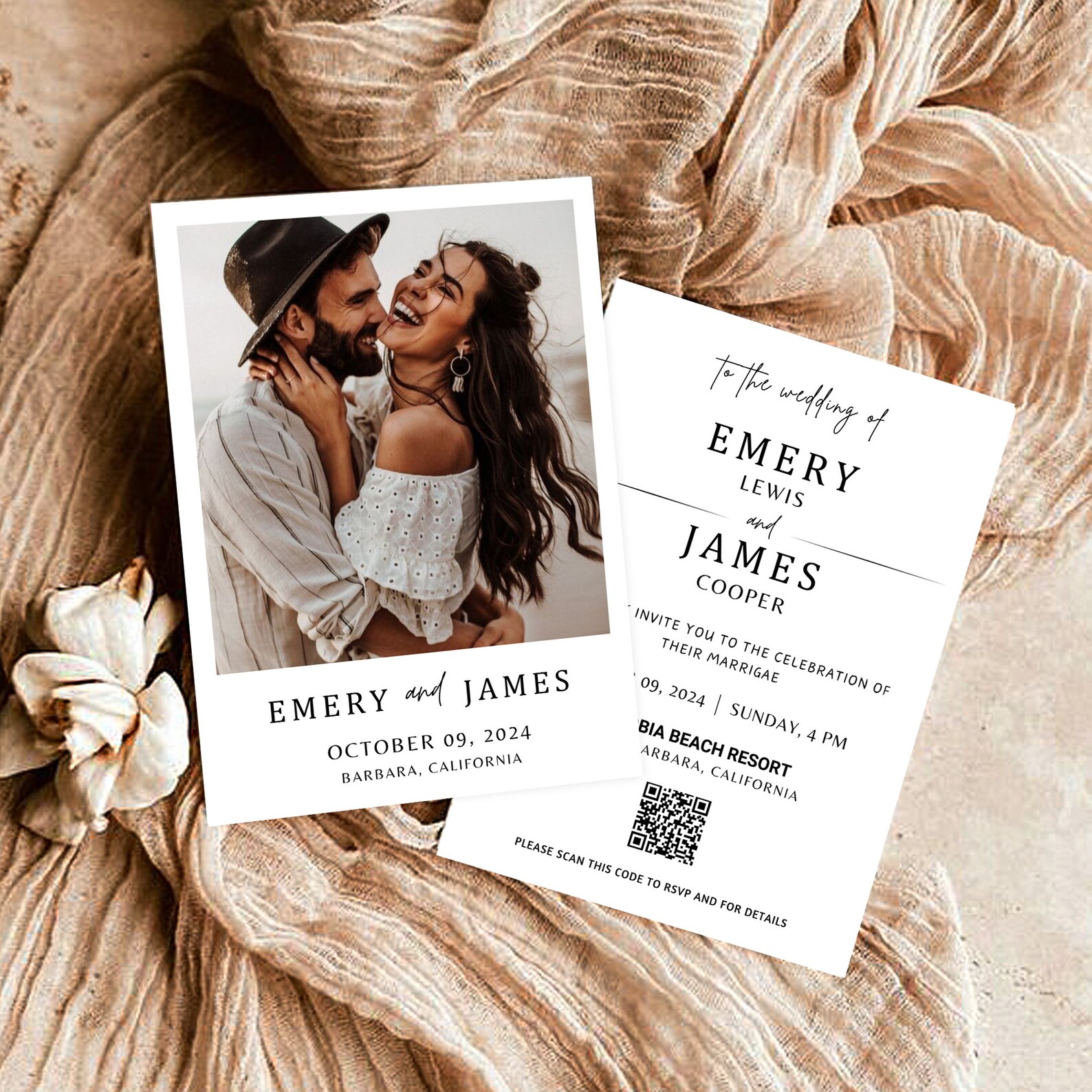 QR Code Wedding Template Minimalist Wedding Invitation Template With QR ...