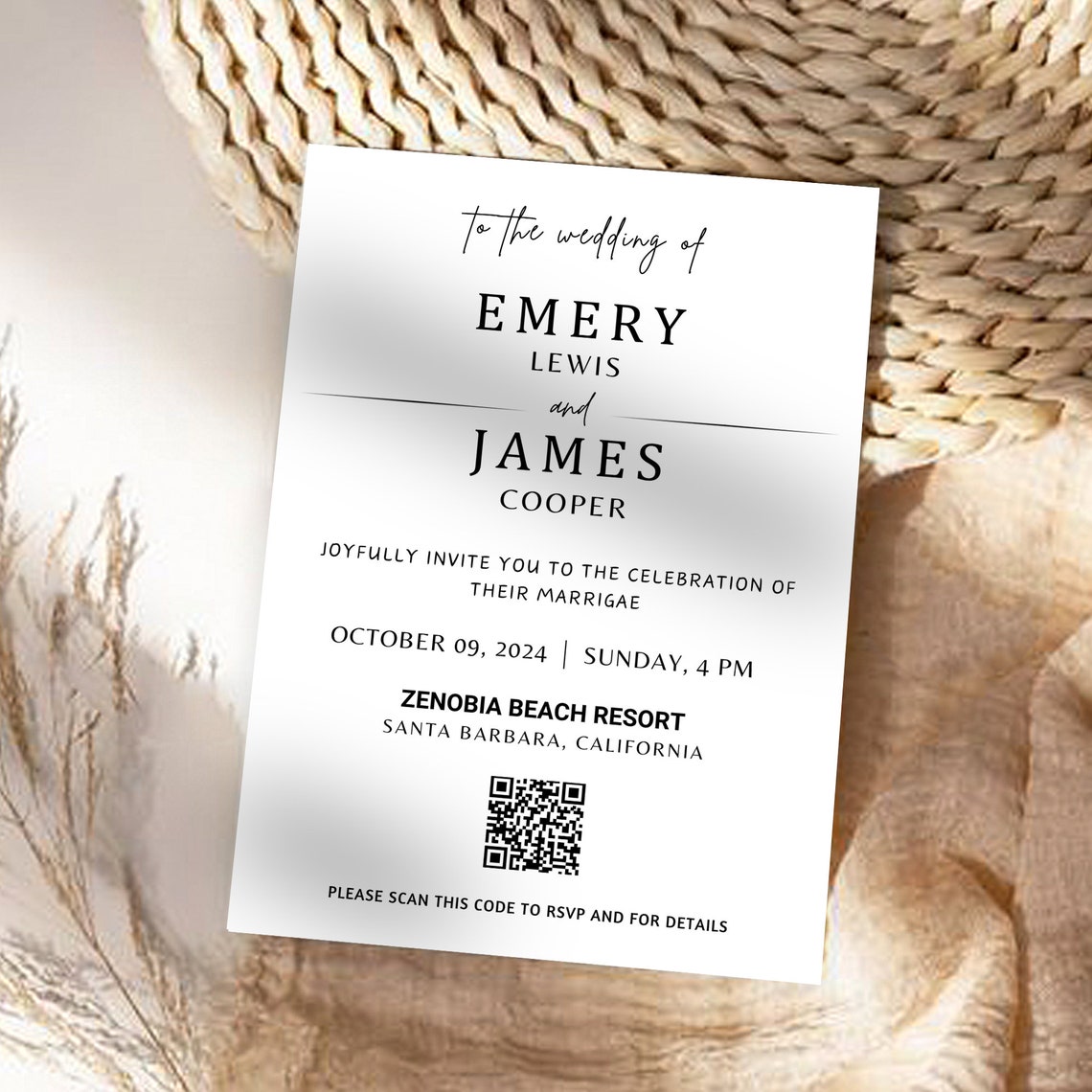 QR Code Wedding Template Minimalist Wedding Invitation Template With QR ...