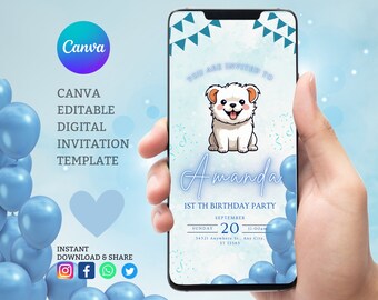 Editable Blue Party Invitation Printable Blue Party Invite Printable ...