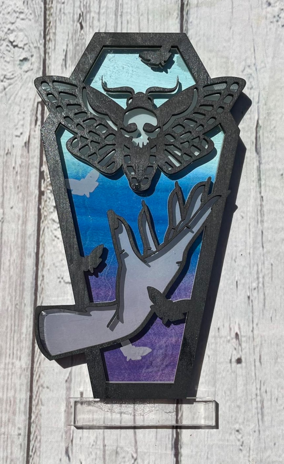 Light up Moth Coffin Hand Nightlight/ Bug Fly Death Head Skull Crow RIP ...