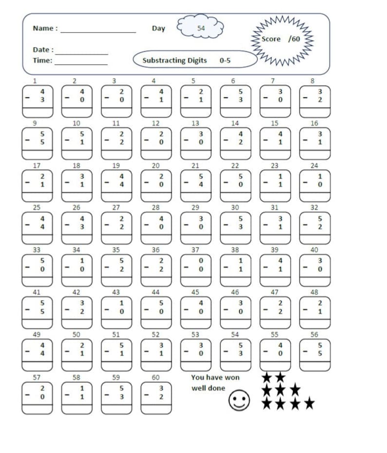 Maths Timed Tests for 100 Days for Children Aged 5-8 Years Old ...