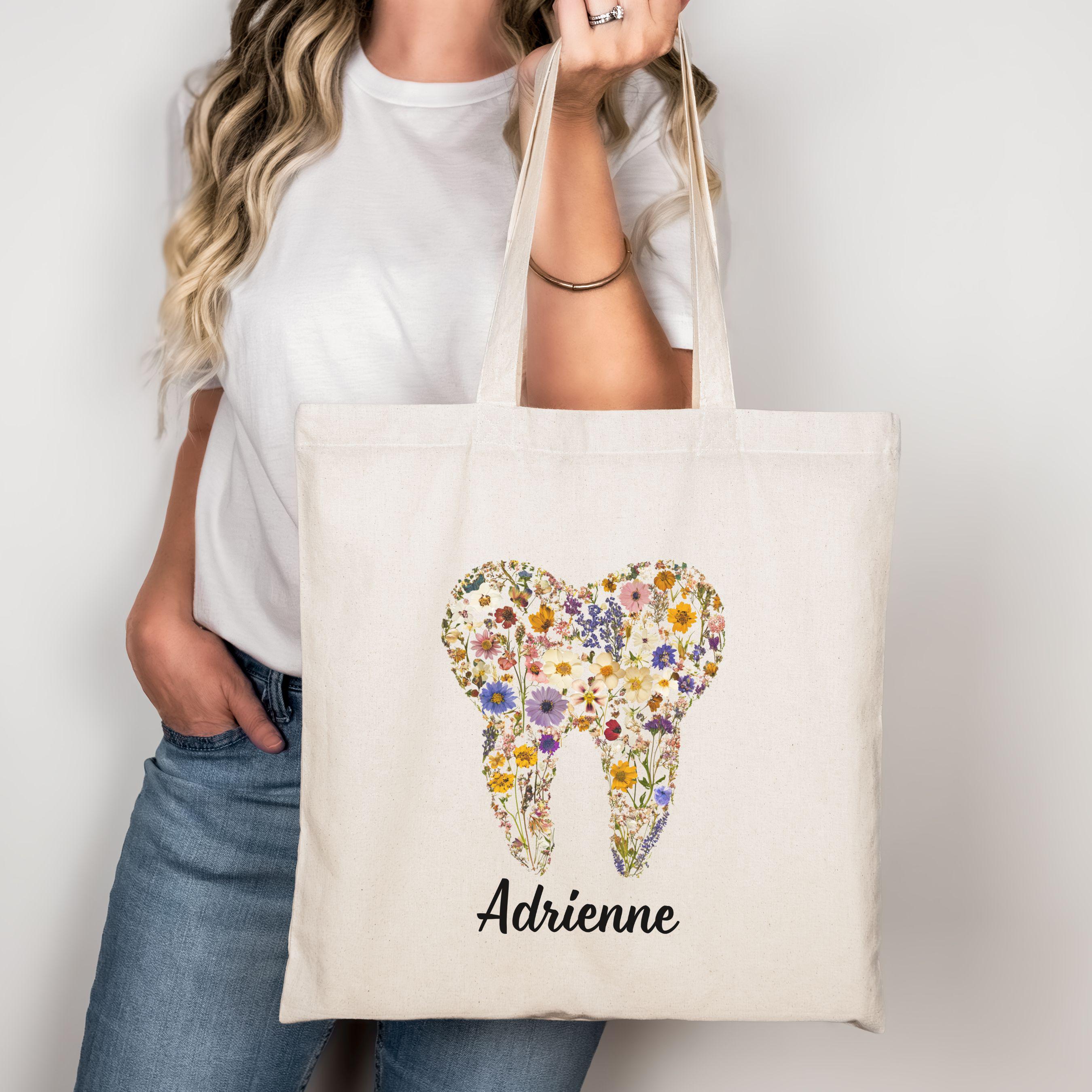 Pressed Flowers Tote Bag, Gift for Dental Assistant, Dental Hygienist ...