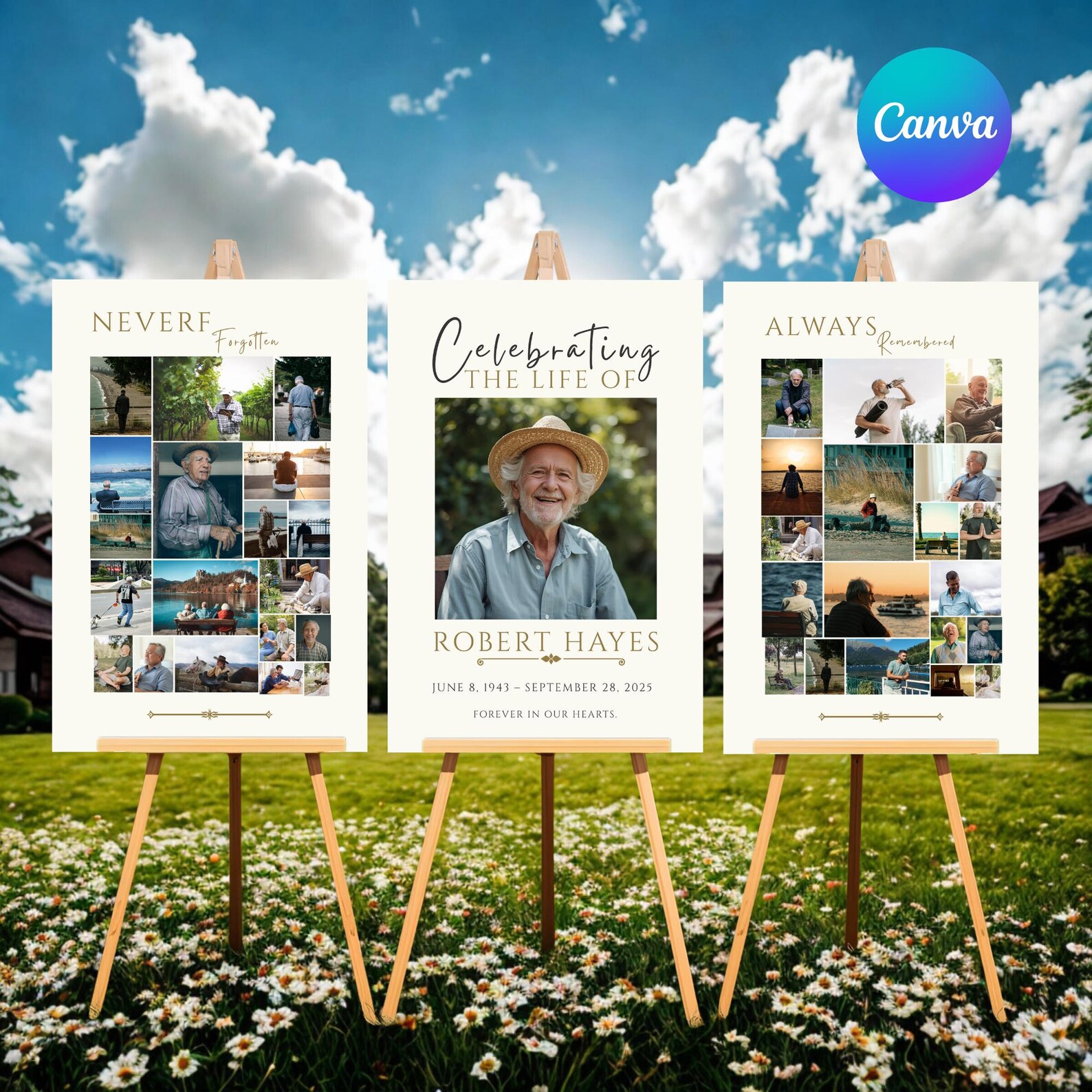 Funeral Photo Collage Template – Memorial Welcome Sign (canva Editable ...